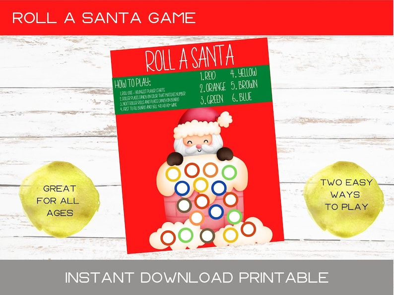 Printable Christmas Game, Roll a Santa Printable Game - Etsy