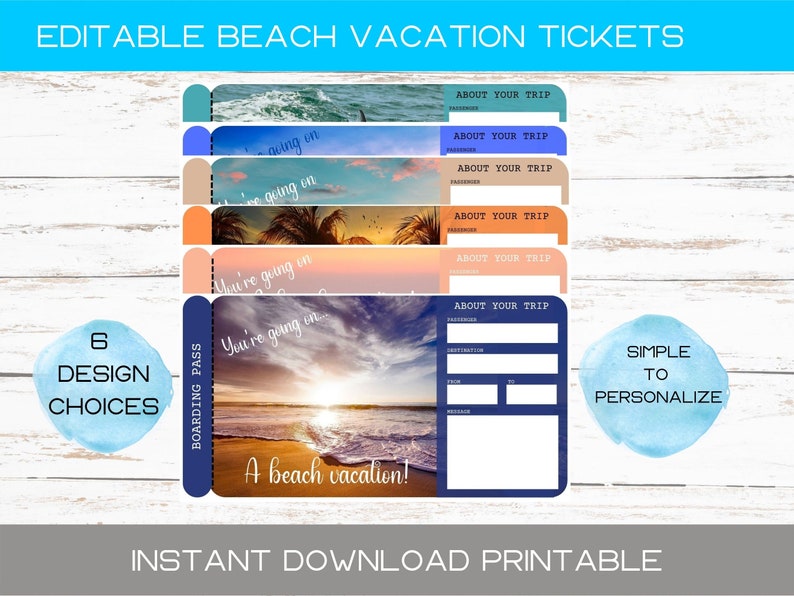Surprise Beach Vacation Ticket | Vacation Tickets Instant Download ...