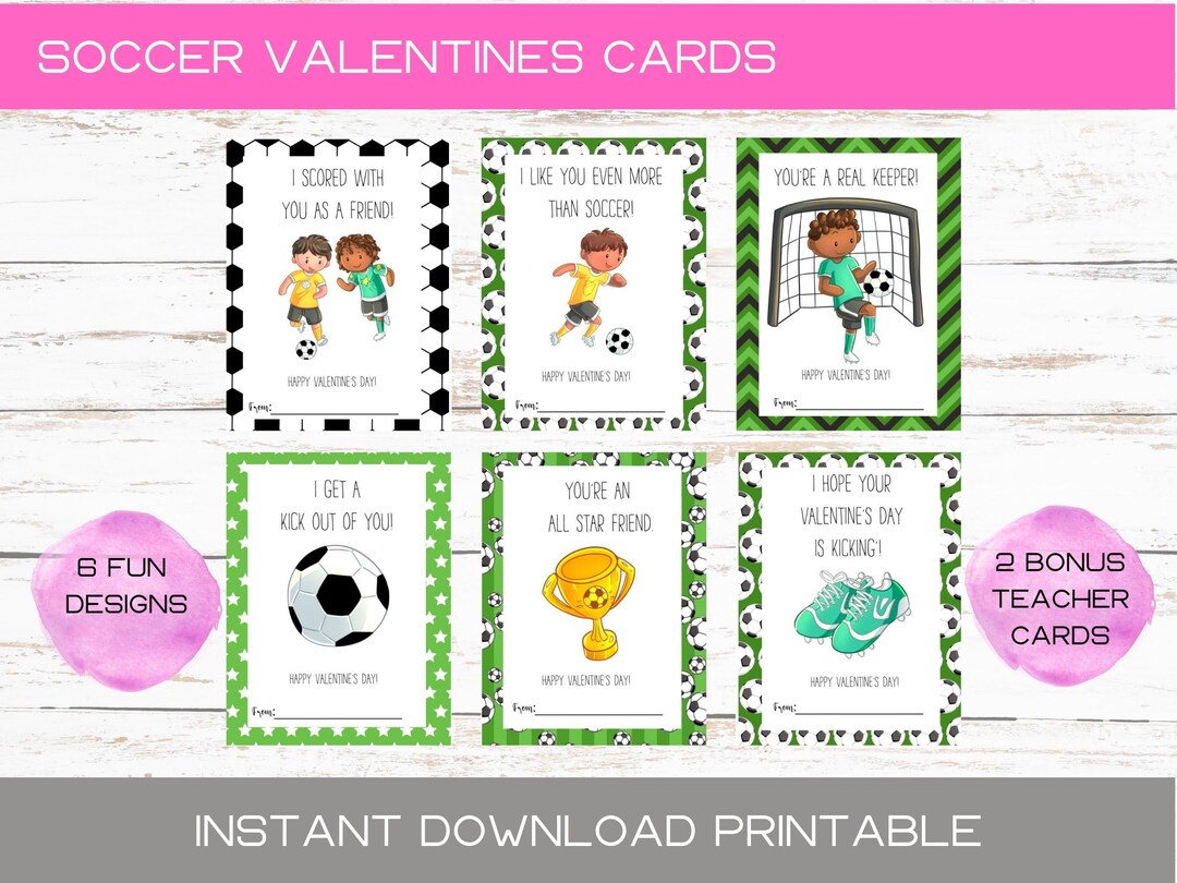 Soccer Valentines Day Cards, Printable School Valentines Day Cards - Etsy