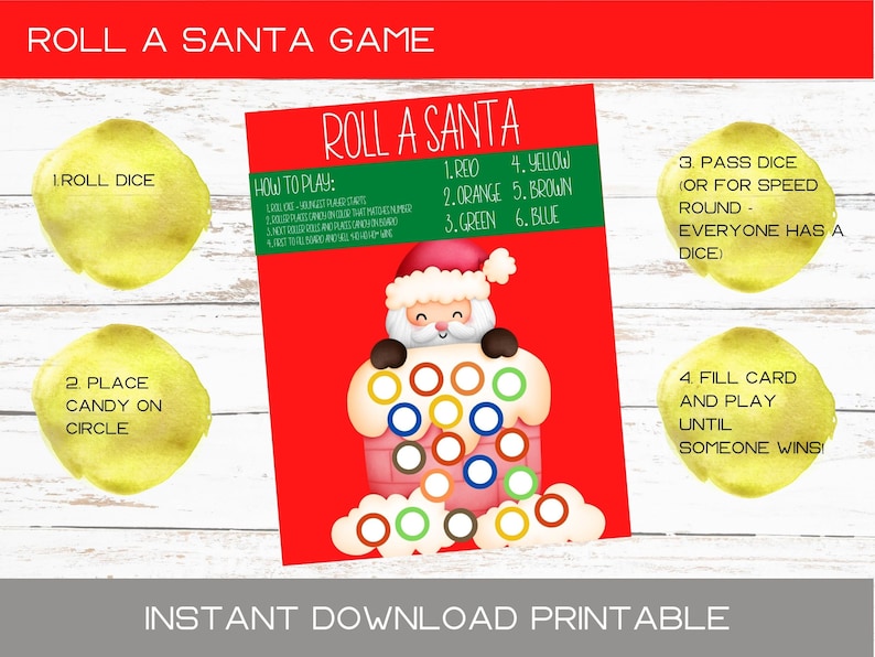 Printable Christmas Game, Roll a Santa Printable Game - Etsy