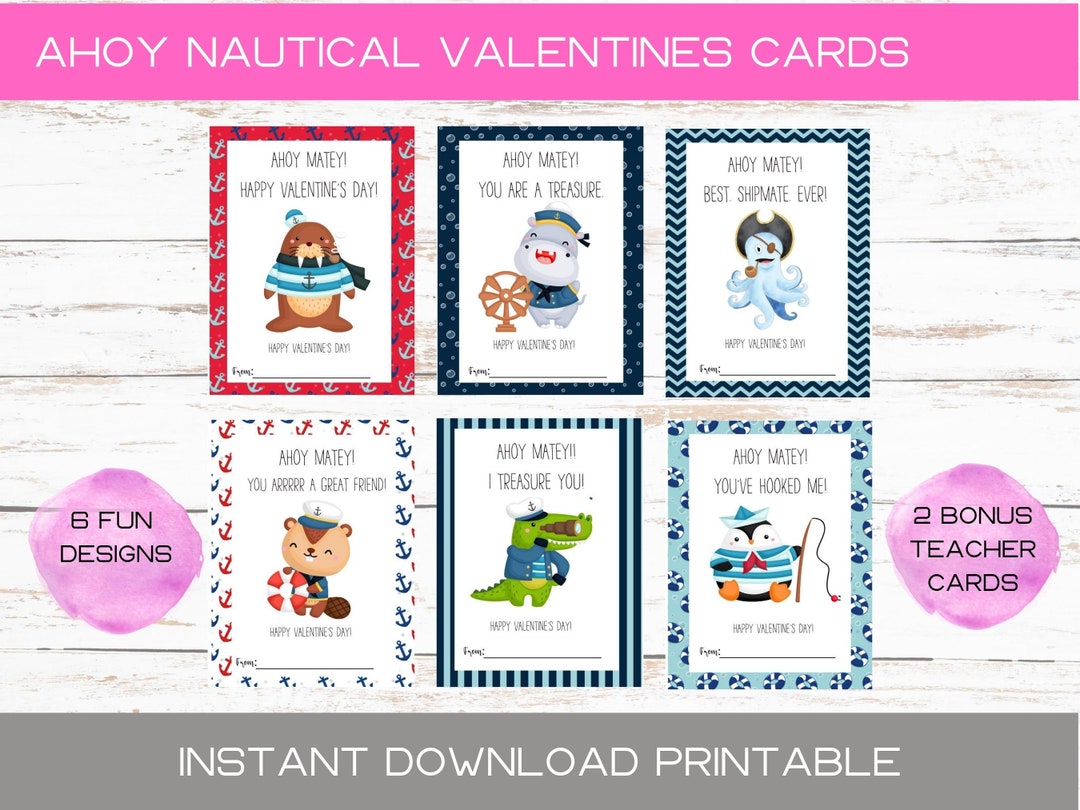 Ahoy Matey Nautical Valentines Printable School Valentines Chips Ahoy ...
