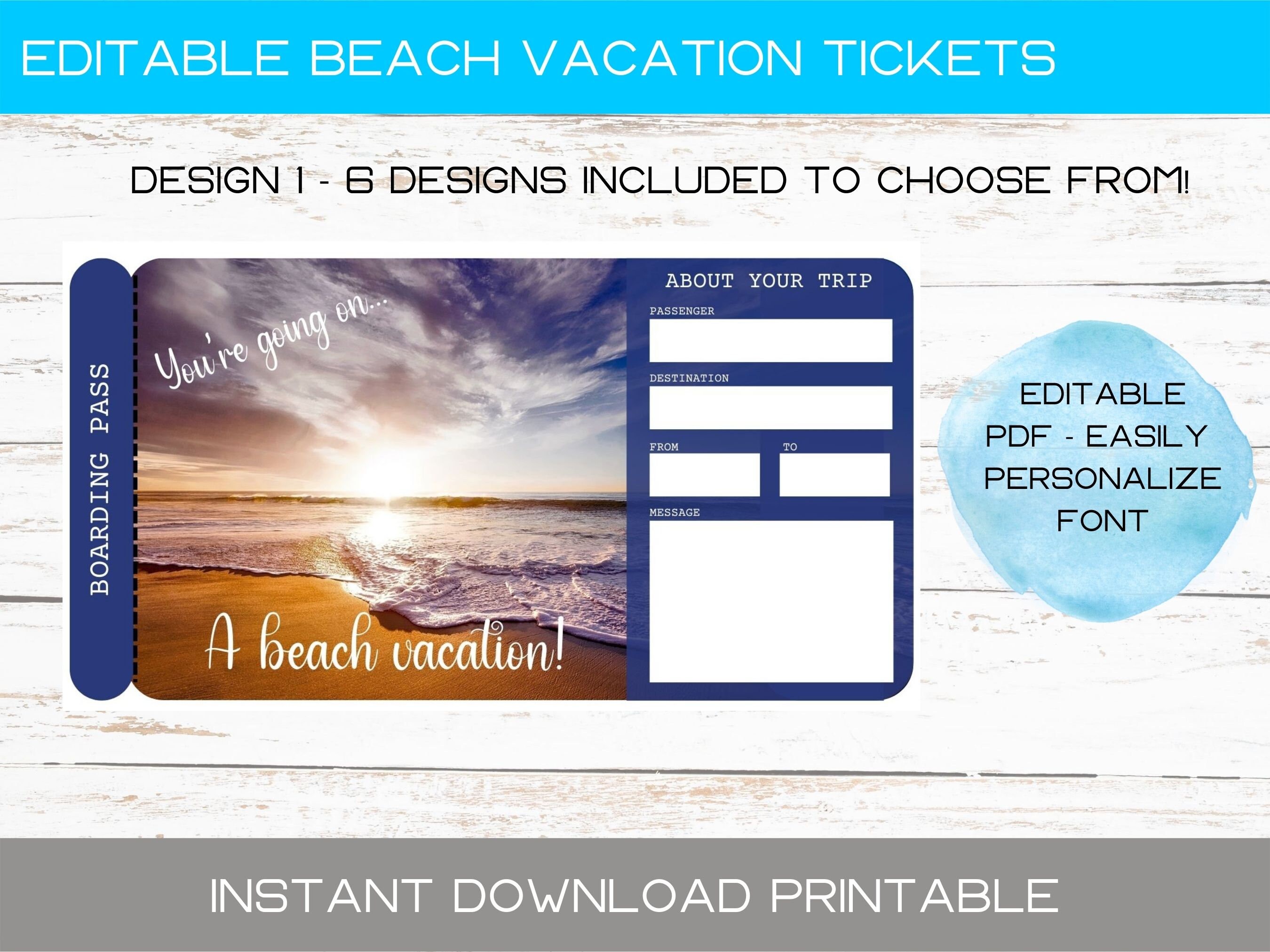 Surprise Beach Vacation Ticket | Vacation Tickets Instant Download ...