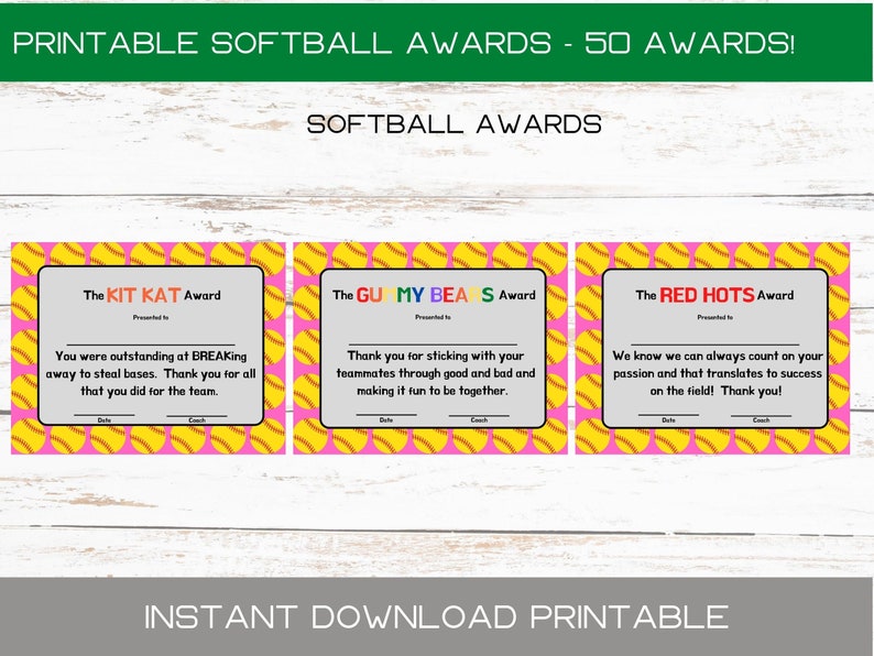 Softball Team Candy Bar Award Certificates Softball Candy Bar Awards ...