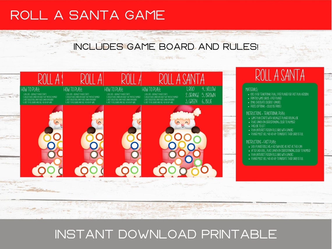 Printable Christmas Game, Roll a Santa Printable Game - Etsy