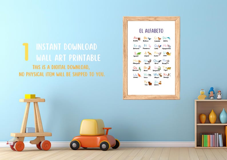 Spanish Alphabet Poster, Alfabeto Español, Playroom Wall Art, Learning ...