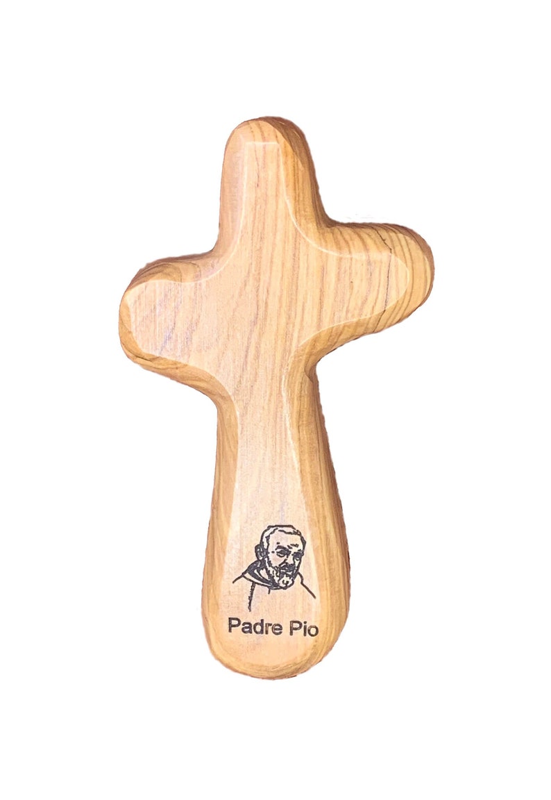Padre Pio Holding Cross Wood Comfort Cross Handheld Pocket Cross ...