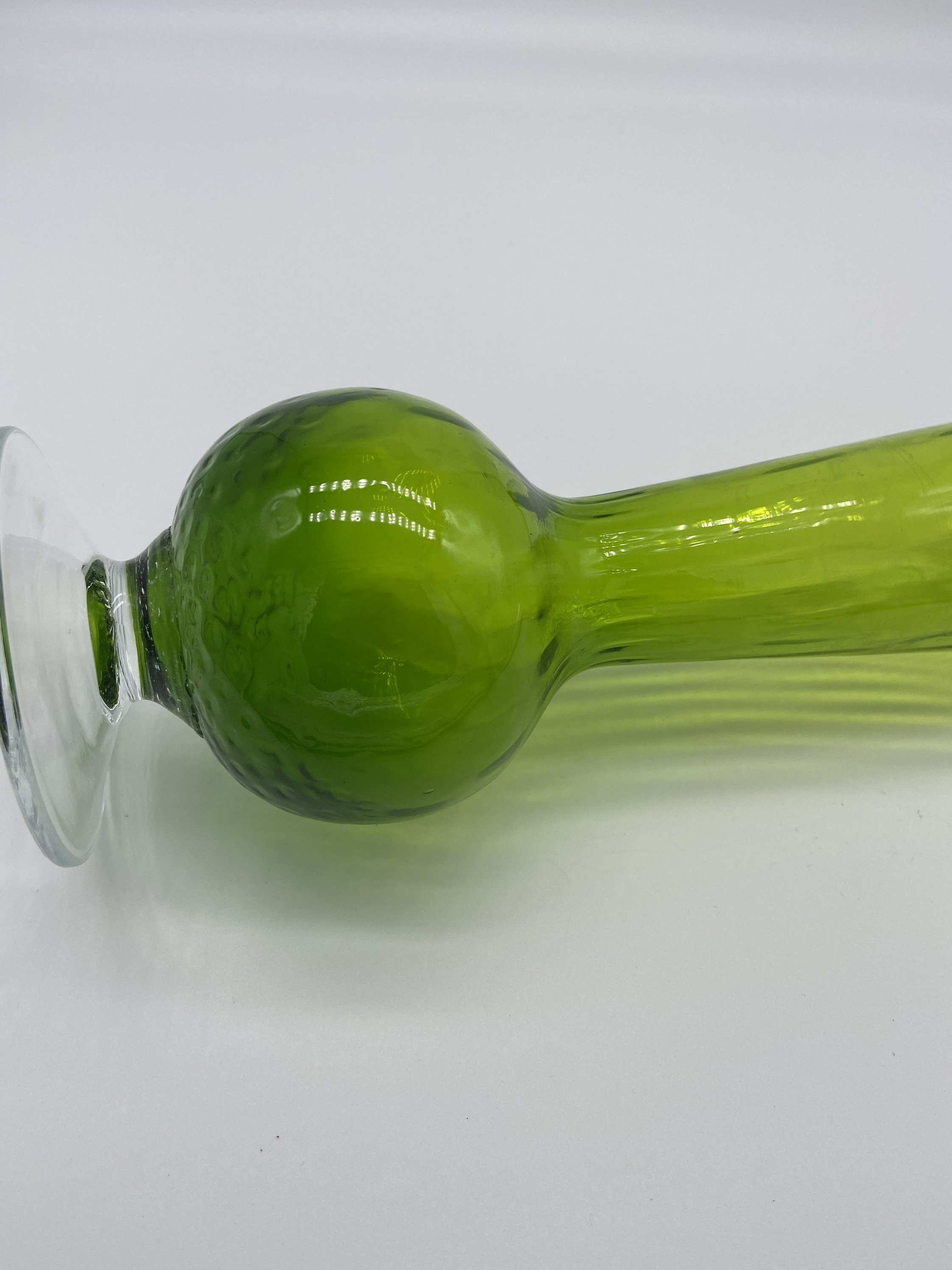 Green Fluted Glass Bud Vase on a Clear Base Stem Mcm - Etsy