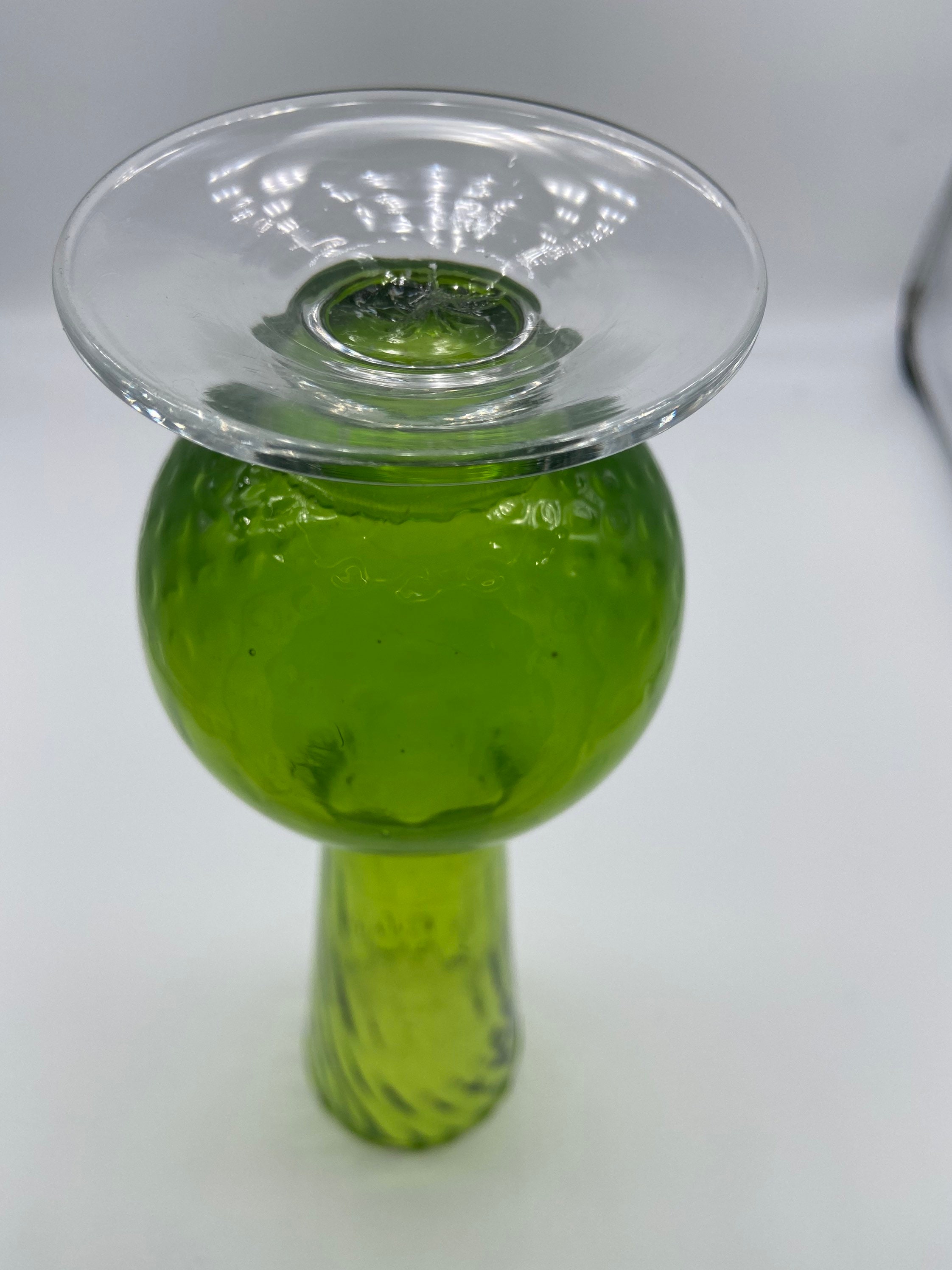 Green Fluted Glass Bud Vase on a Clear Base Stem Mcm - Etsy