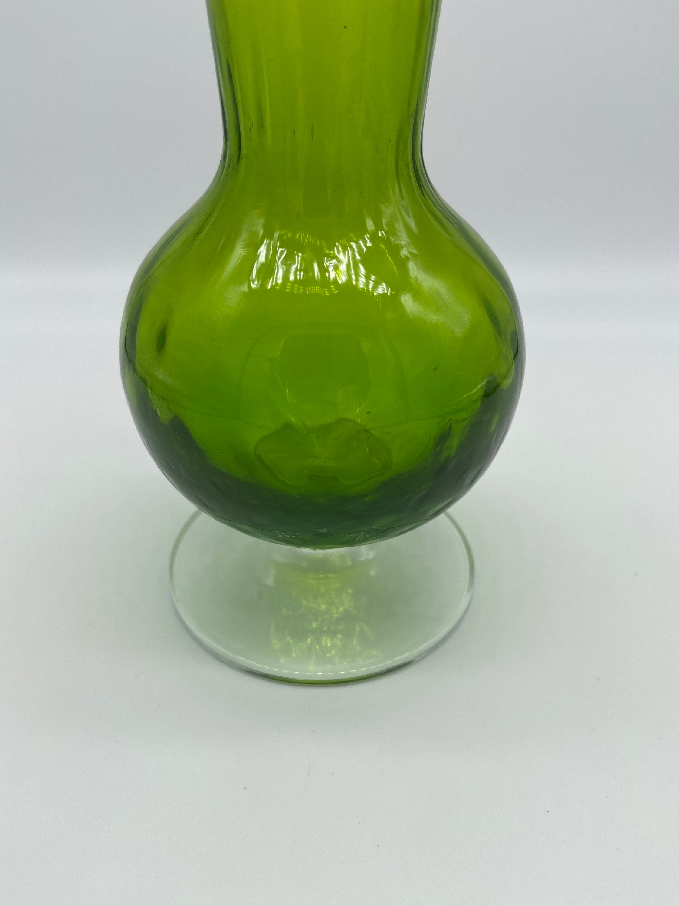Green Fluted Glass Bud Vase on a Clear Base Stem Mcm - Etsy