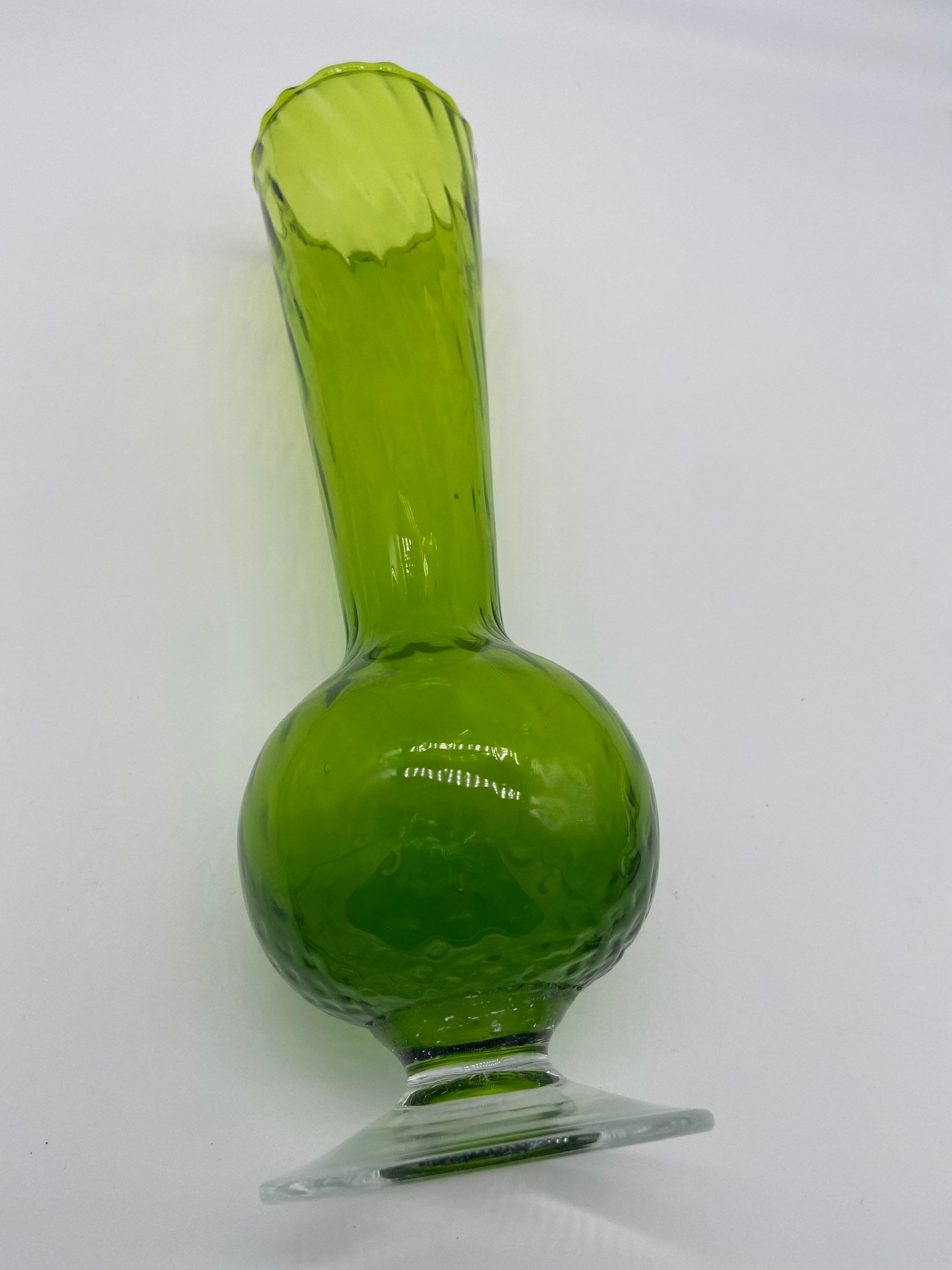 Green Fluted Glass Bud Vase on a Clear Base Stem Mcm - Etsy