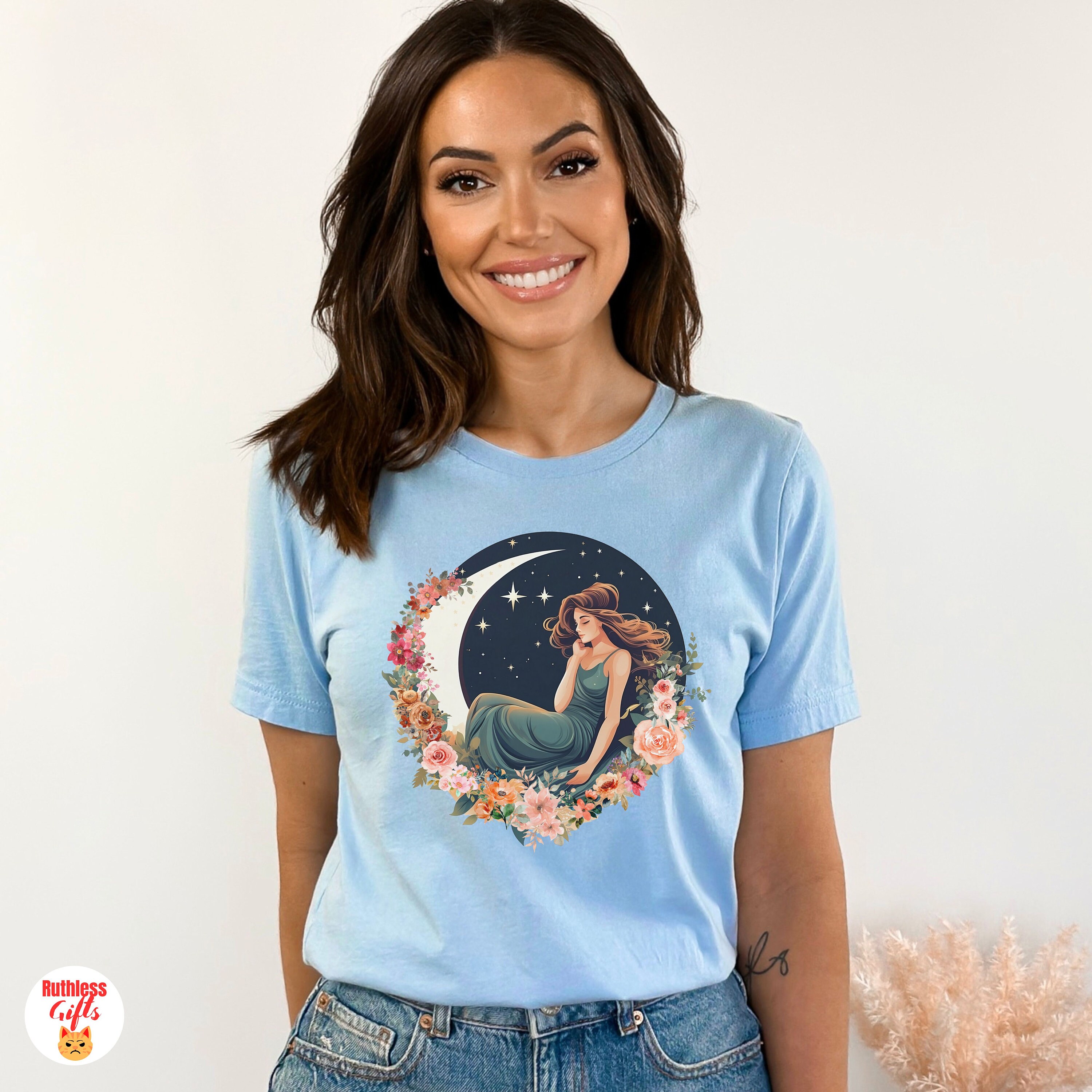 Moon Girl Floral Shirt, Lunar Tshirt, Fairycore T-shirt, Goblincore ...