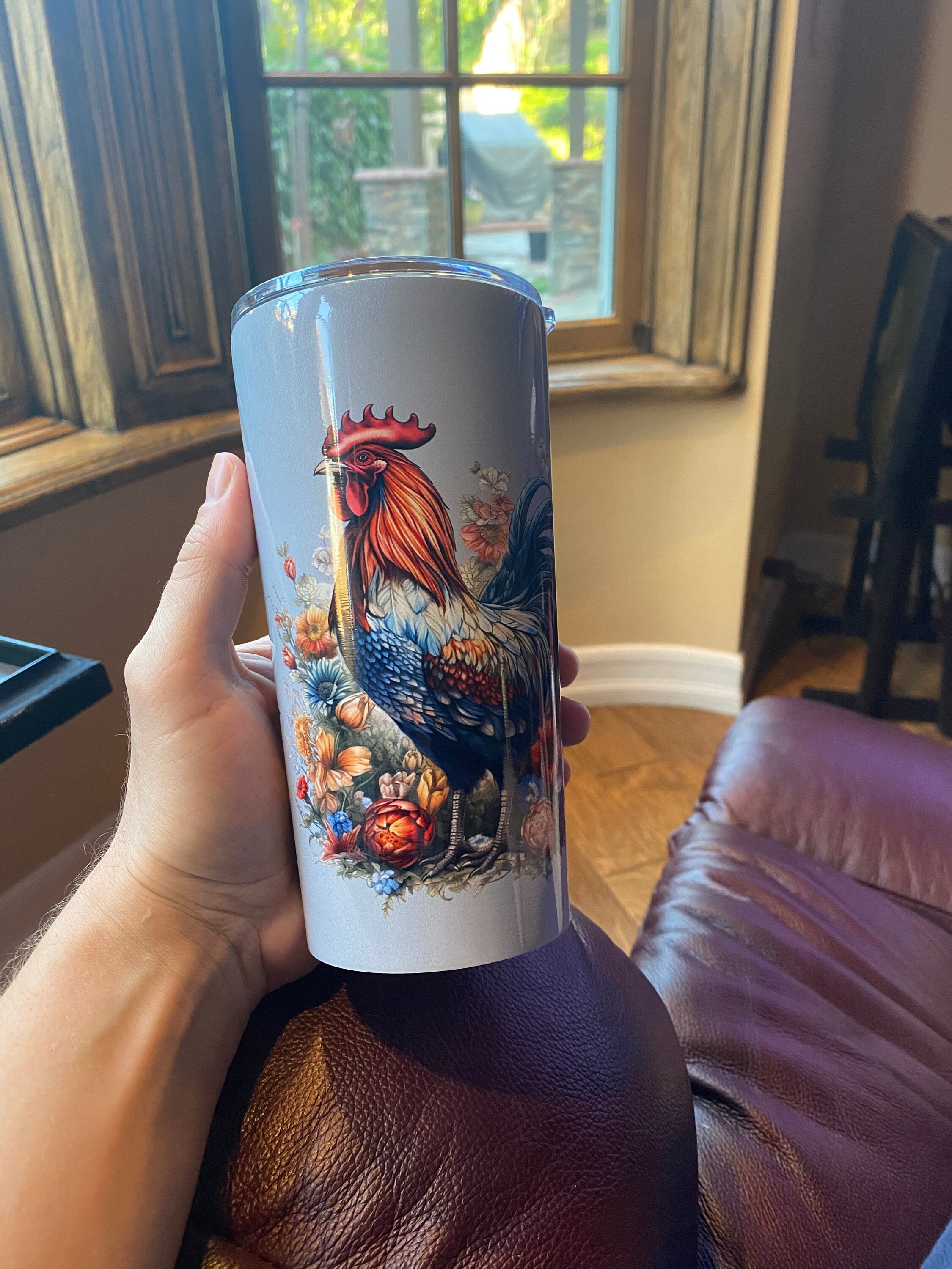 Floral Rooster Drink Tumbler, Flowers & Chicken Wine Thermos ...