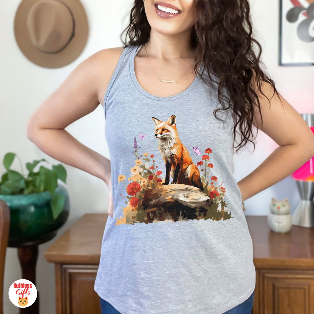 Cute Fox Tank Top, Fox on Stump Tank, Fox Shirt, Fox Tanktop ...