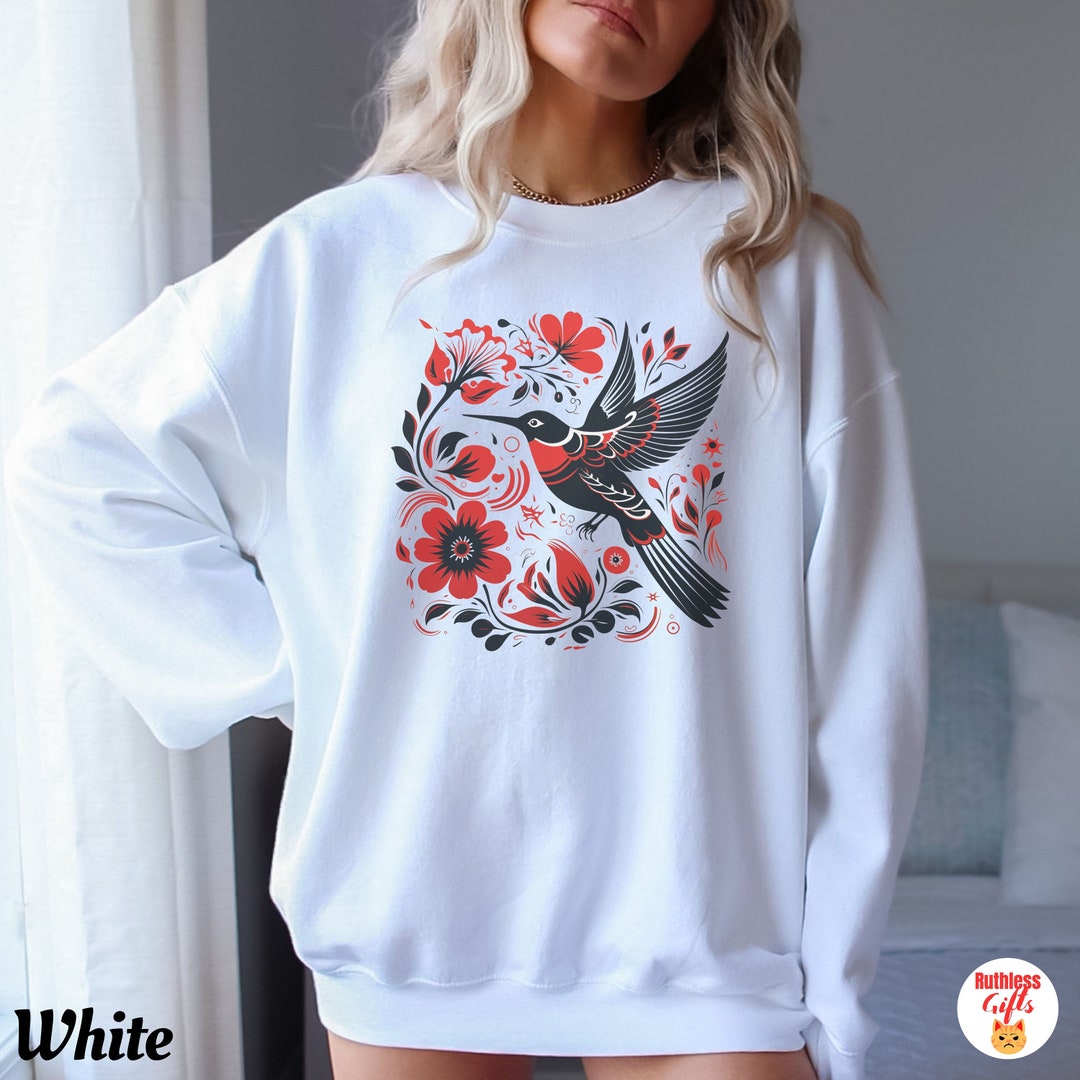 Abstract Hummingbird Sweater, Pressed Flowers Sweatshirt, Floral ...