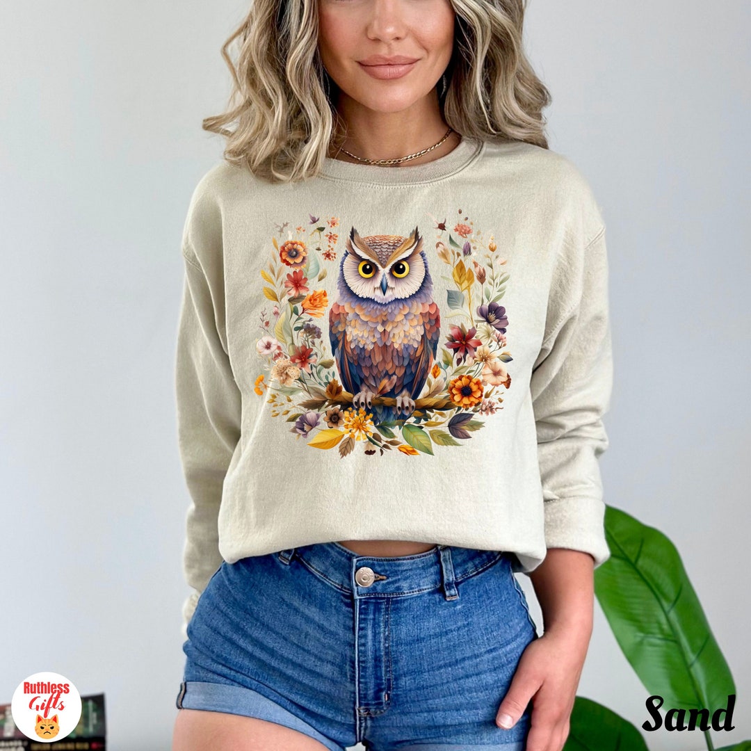 Floral Owl Sweater, Flower Owl Sweatshirt, Pressed Flower Pullover, Owl Sweater, Garden Lover ...