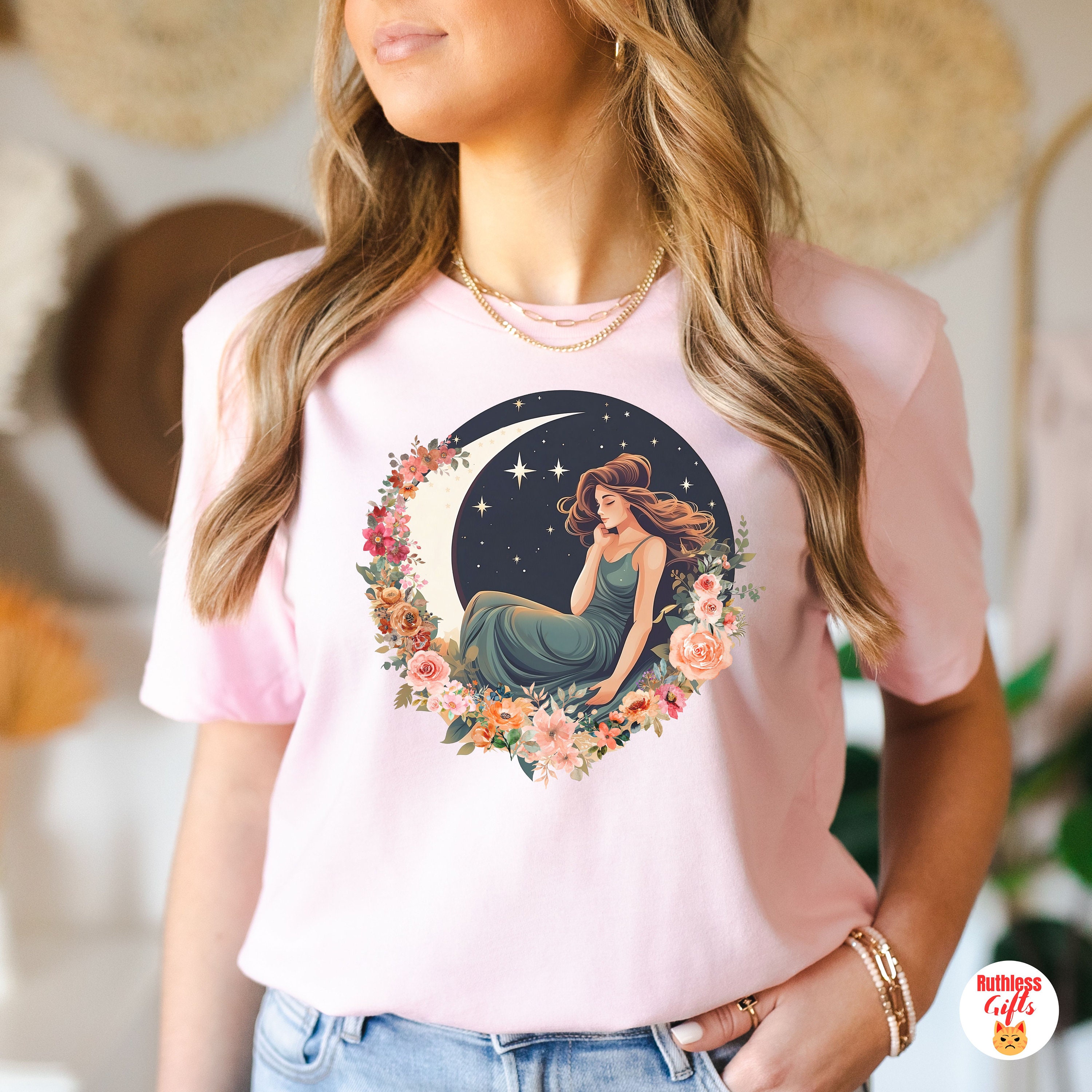 Moon Girl Floral Shirt, Lunar Tshirt, Fairycore T-shirt, Goblincore ...