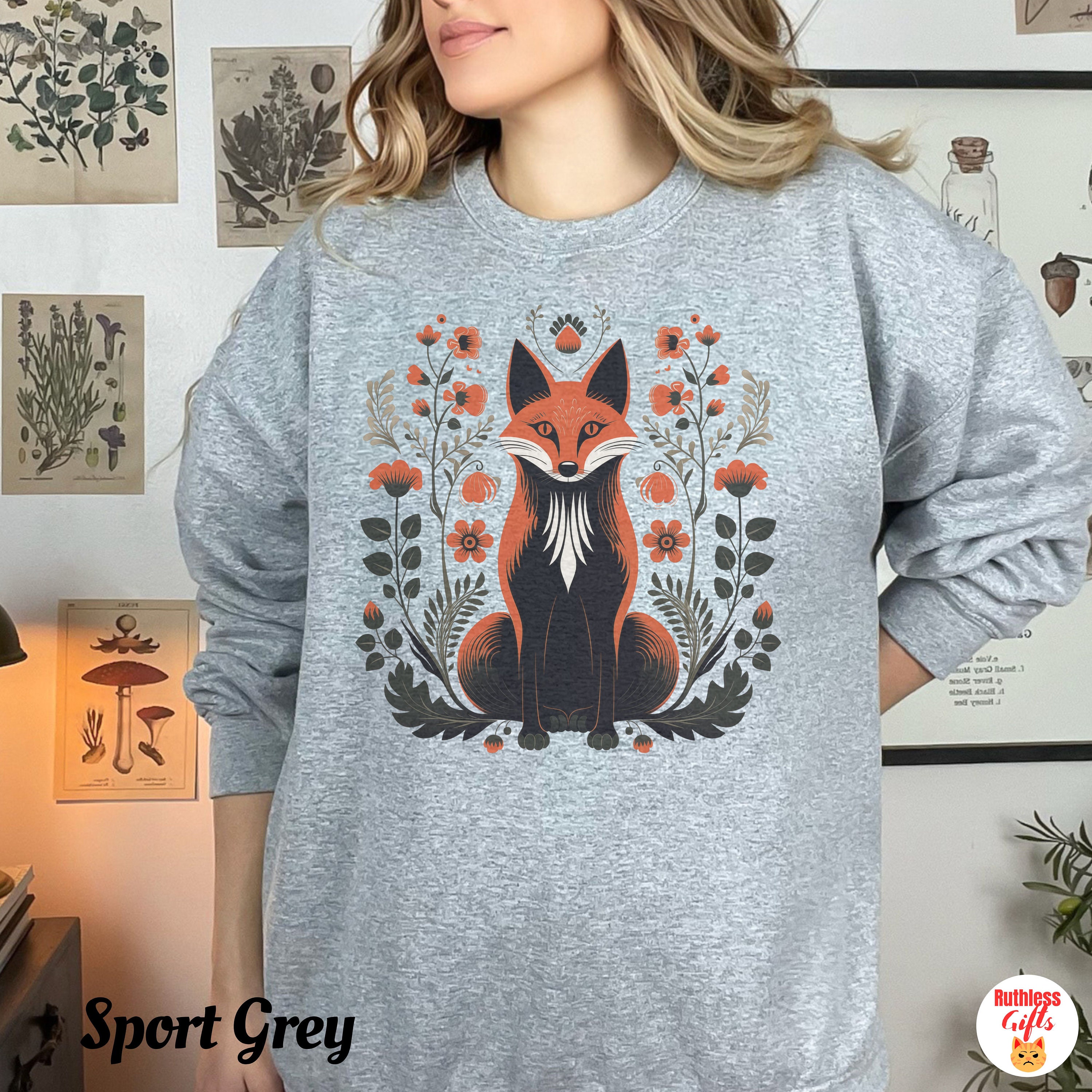 Fox Cottagecore Sweatshirt, Pressed Flowers Sweater, Vintage Forest ...