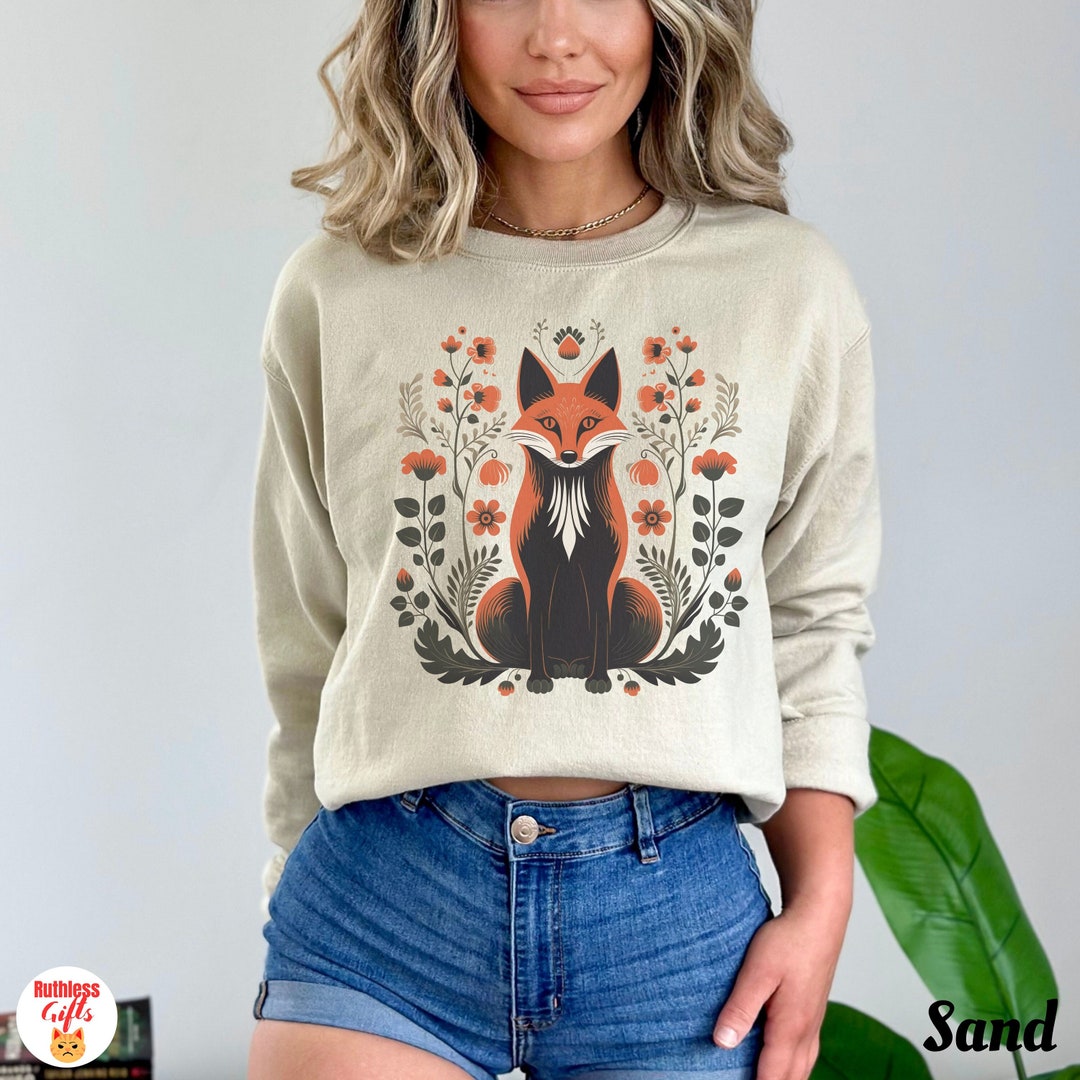 Fox Cottagecore Sweatshirt, Pressed Flowers Sweater, Vintage Forest ...
