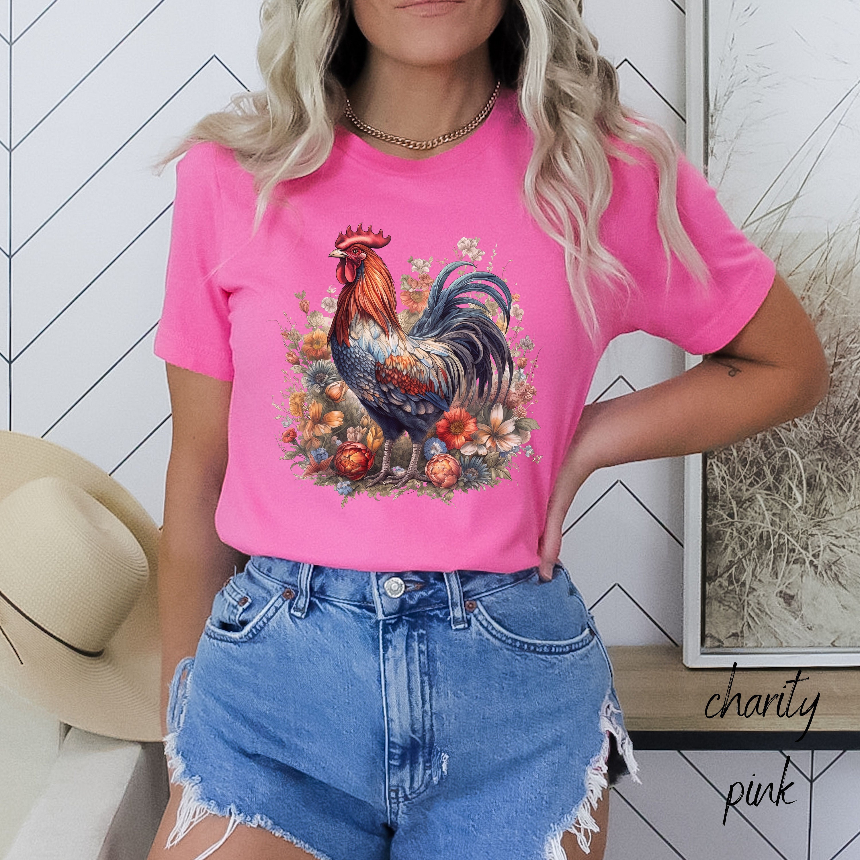 Rooster T-shirt, Floral Rooster Tshirt, Chicken Shirt, Rooster Shirt ...