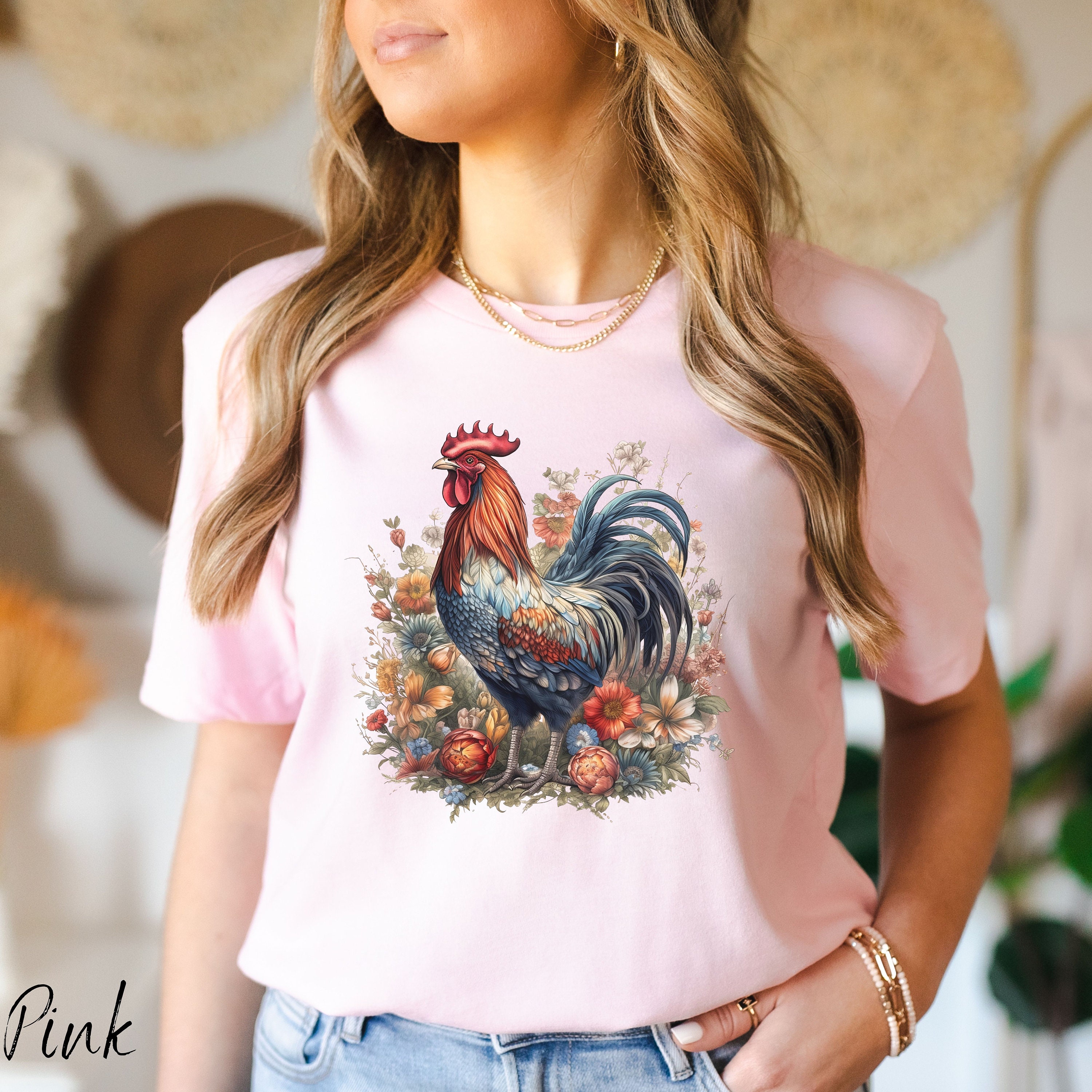 Rooster T-shirt, Floral Rooster Tshirt, Chicken Shirt, Rooster Shirt ...