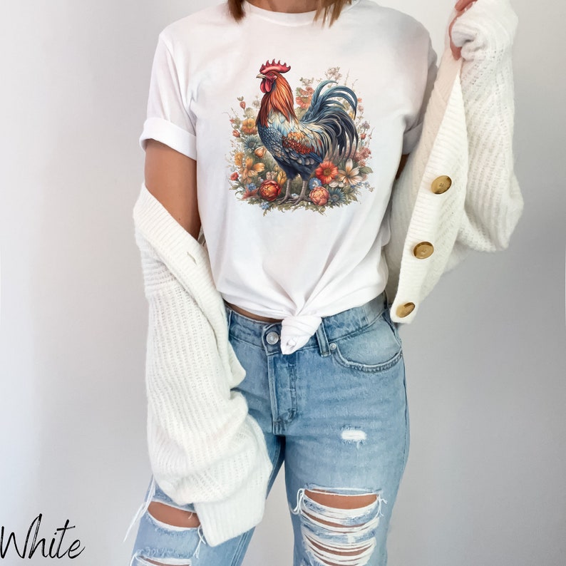 Rooster T-shirt, Floral Rooster Tshirt, Chicken Shirt, Rooster Shirt ...
