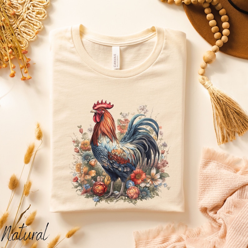 Rooster T-shirt, Floral Rooster Tshirt, Chicken Shirt, Rooster Shirt ...