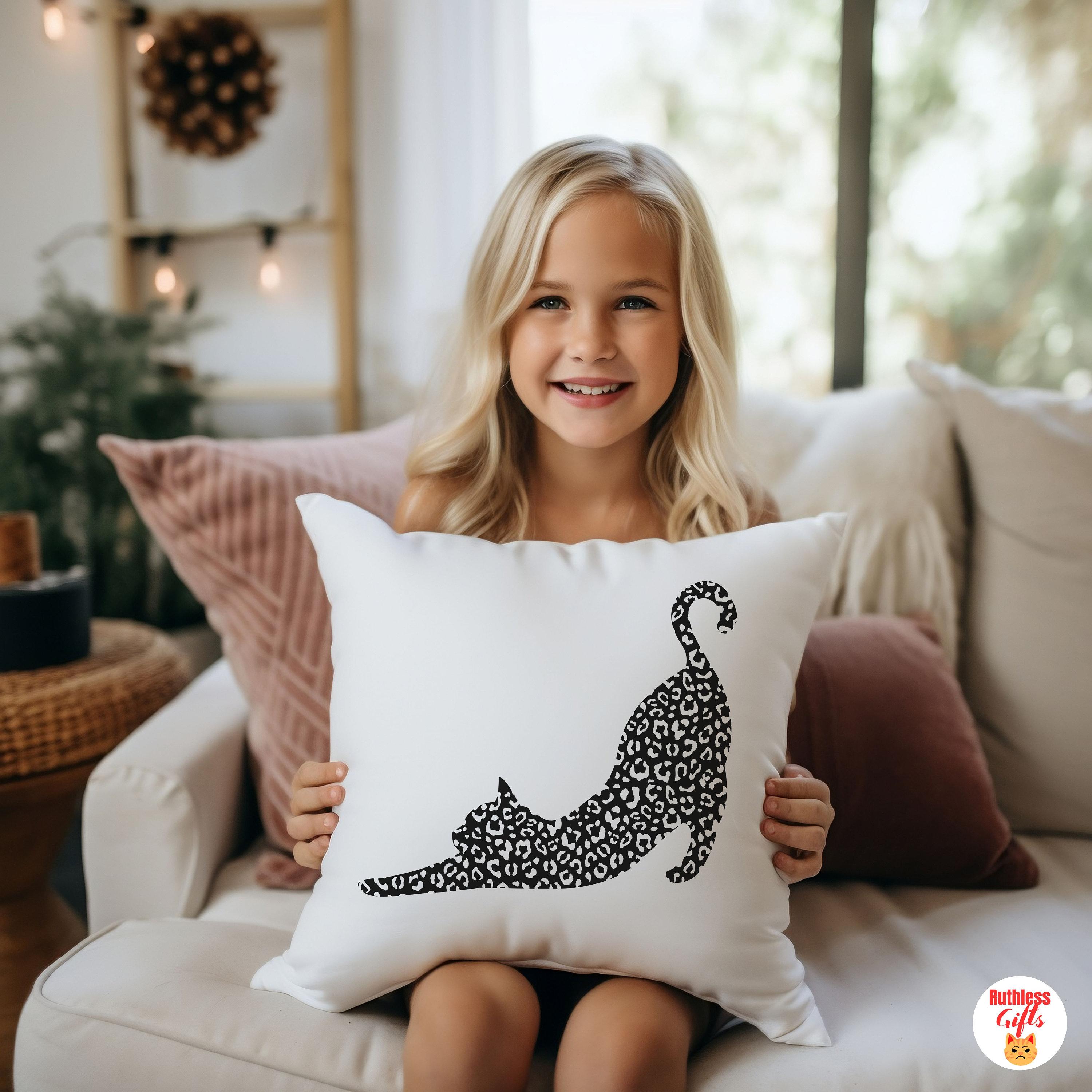 Leopard Print Cat Pillow, Stretching Cat Silhouette Pillow, Cat Pillow ...