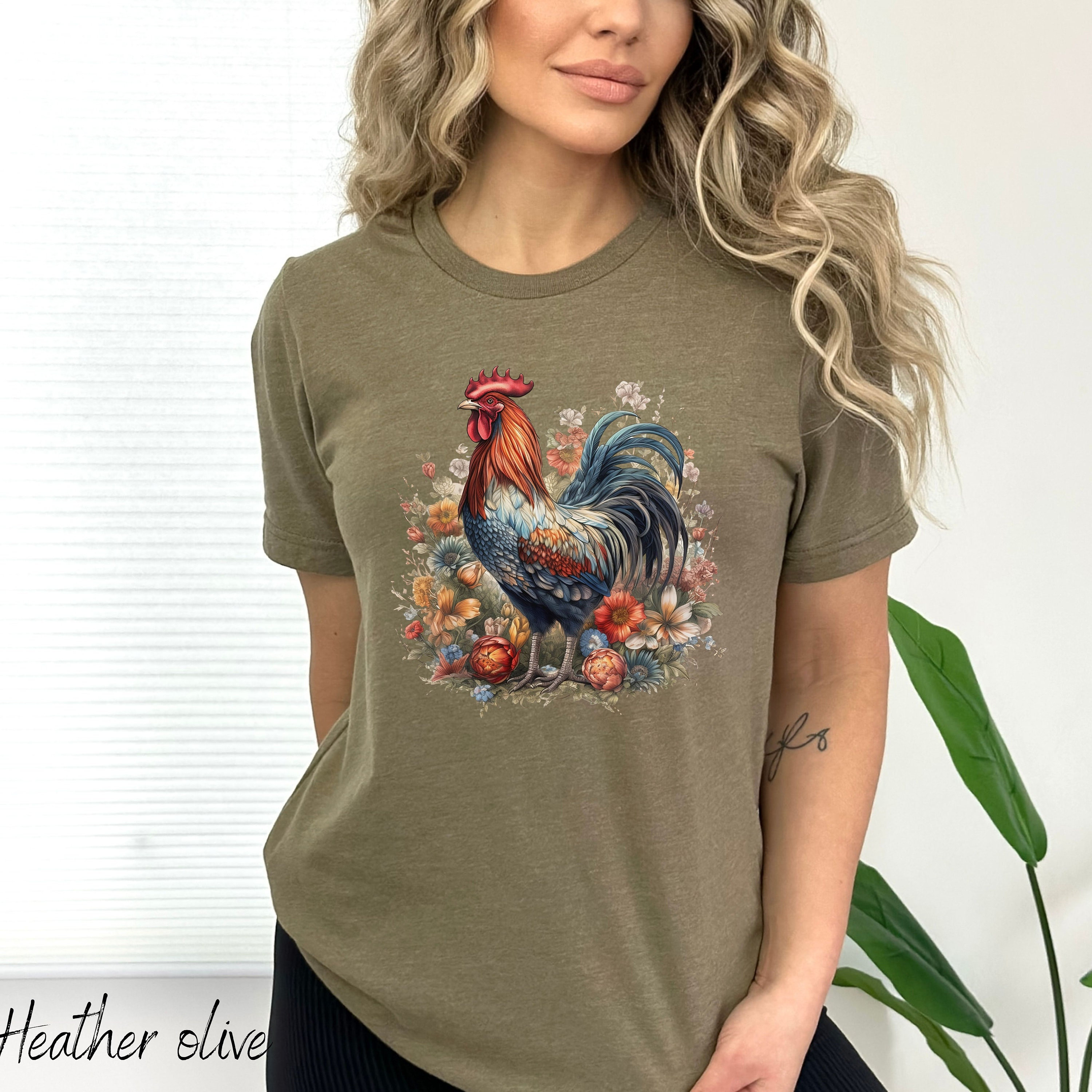 Rooster T-shirt, Floral Rooster Tshirt, Chicken Shirt, Rooster Shirt ...