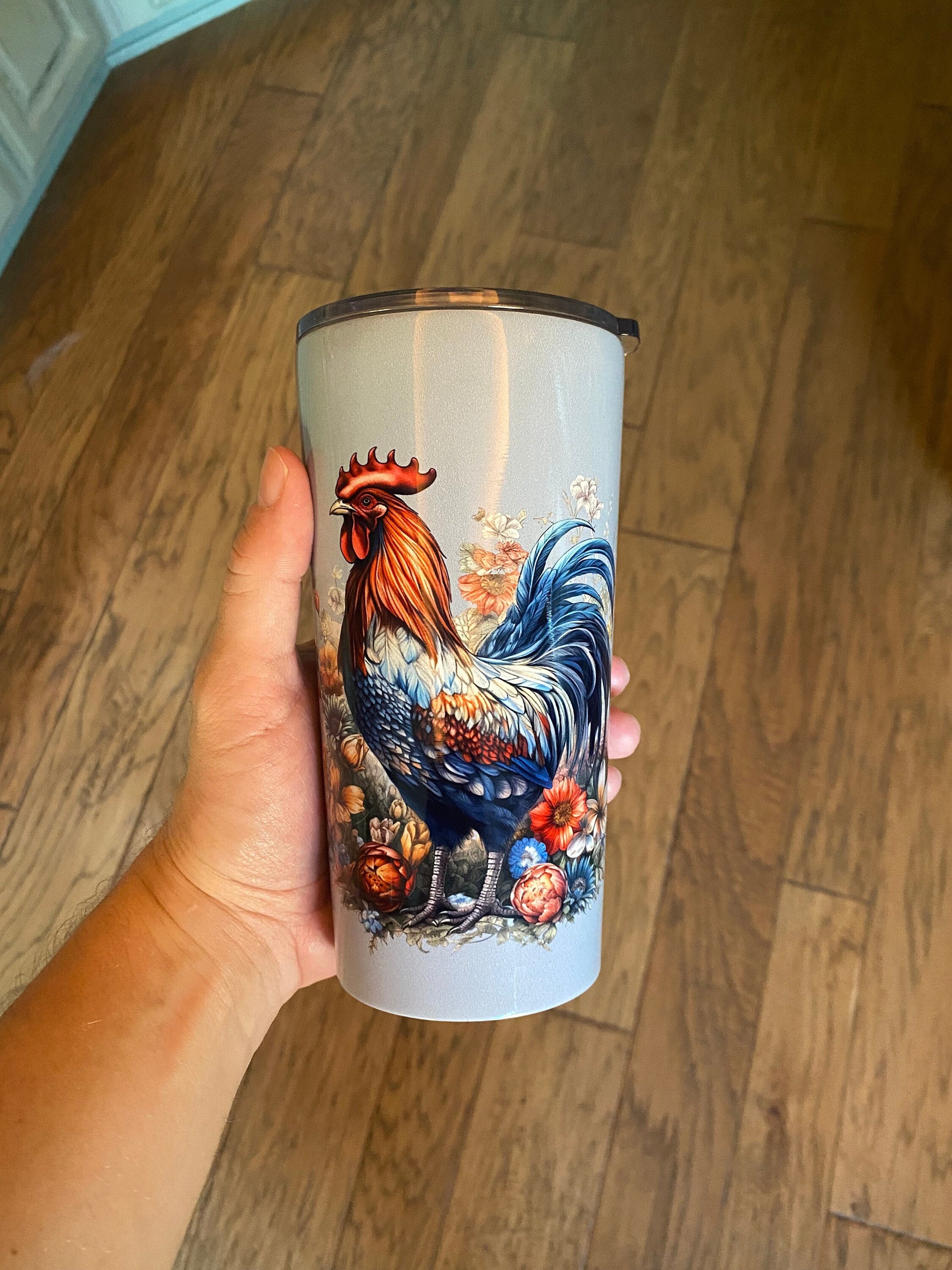 Floral Rooster Drink Tumbler, Flowers & Chicken Wine Thermos ...