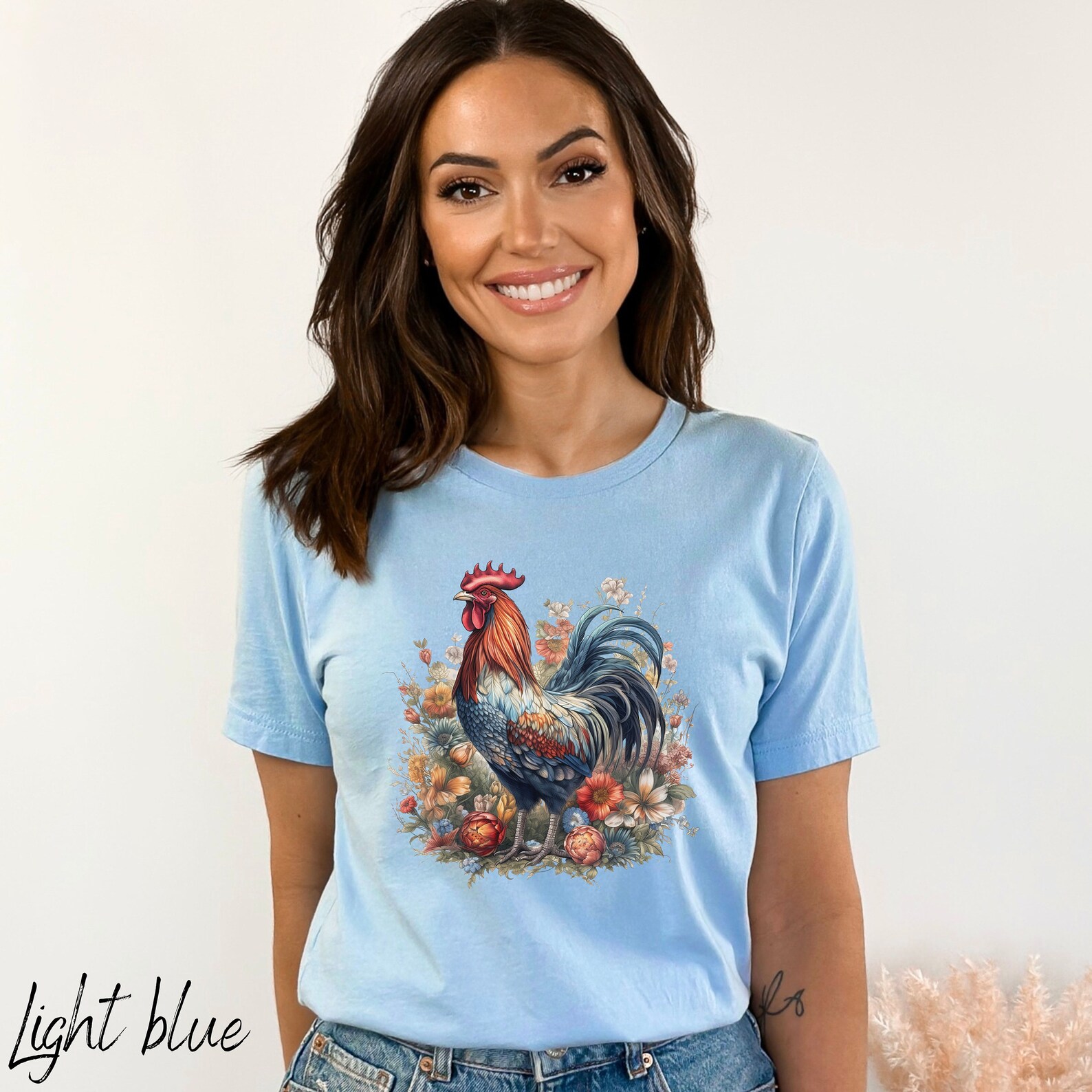 Rooster T-shirt, Floral Rooster Tshirt, Chicken Shirt, Rooster Shirt ...