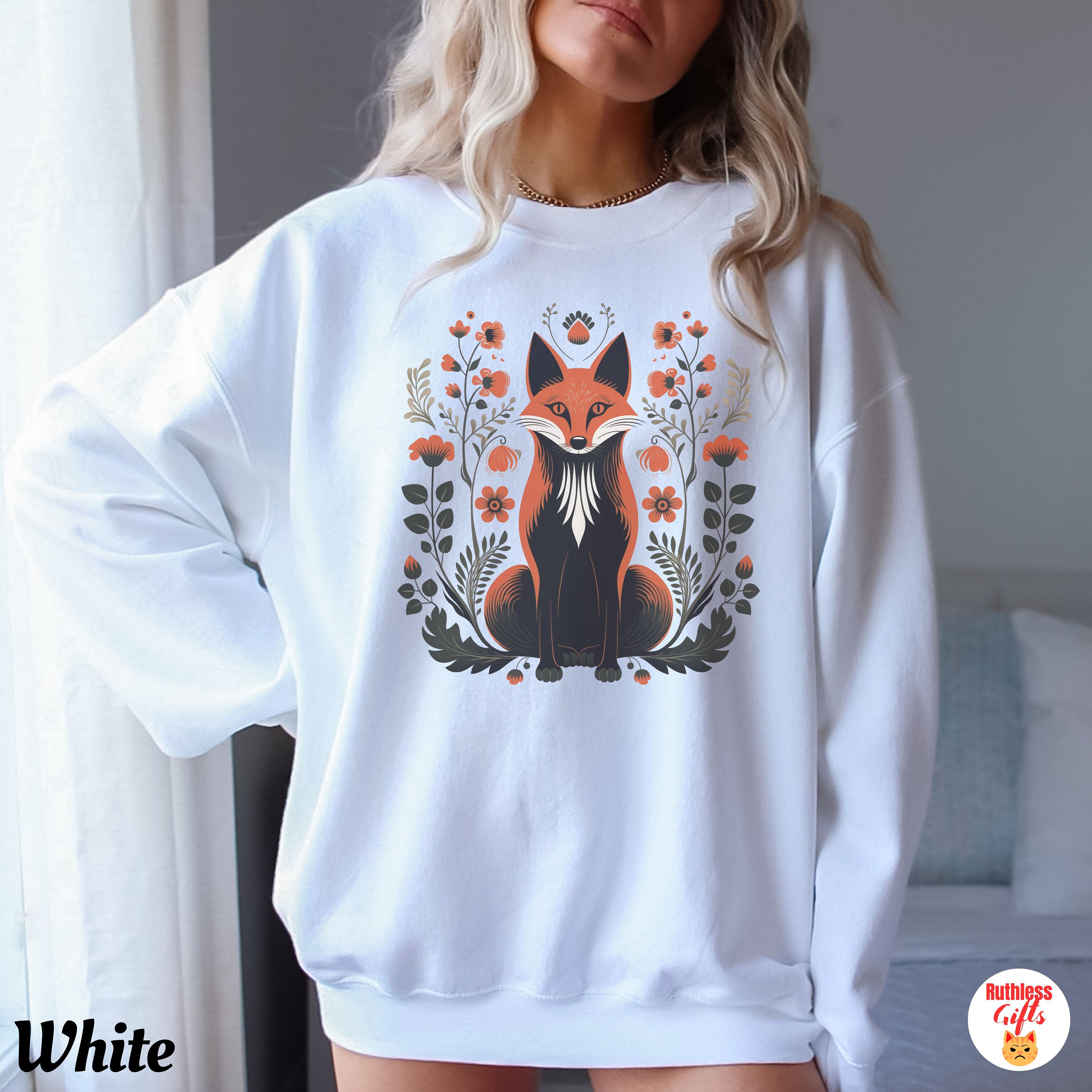 Fox Cottagecore Sweatshirt, Pressed Flowers Sweater, Vintage Forest ...