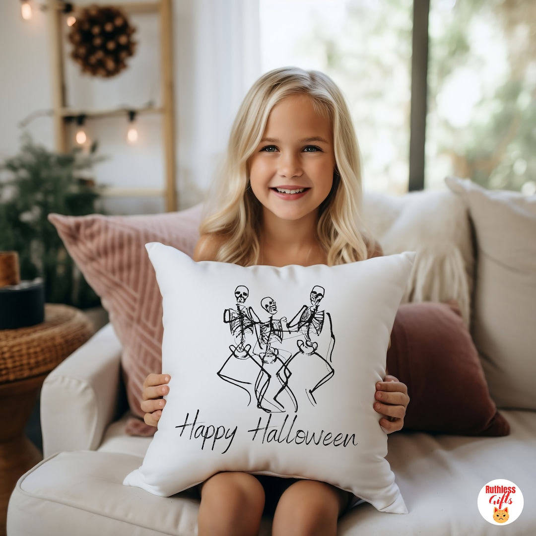 Dancing Skeleton Pillow, Skeleton Halloween Pillow, Happy Halloween ...