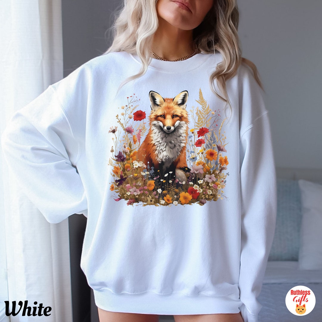 Fox Cottagecore Sweatshirt, Pressed Flowers Sweater, Vintage Forest ...