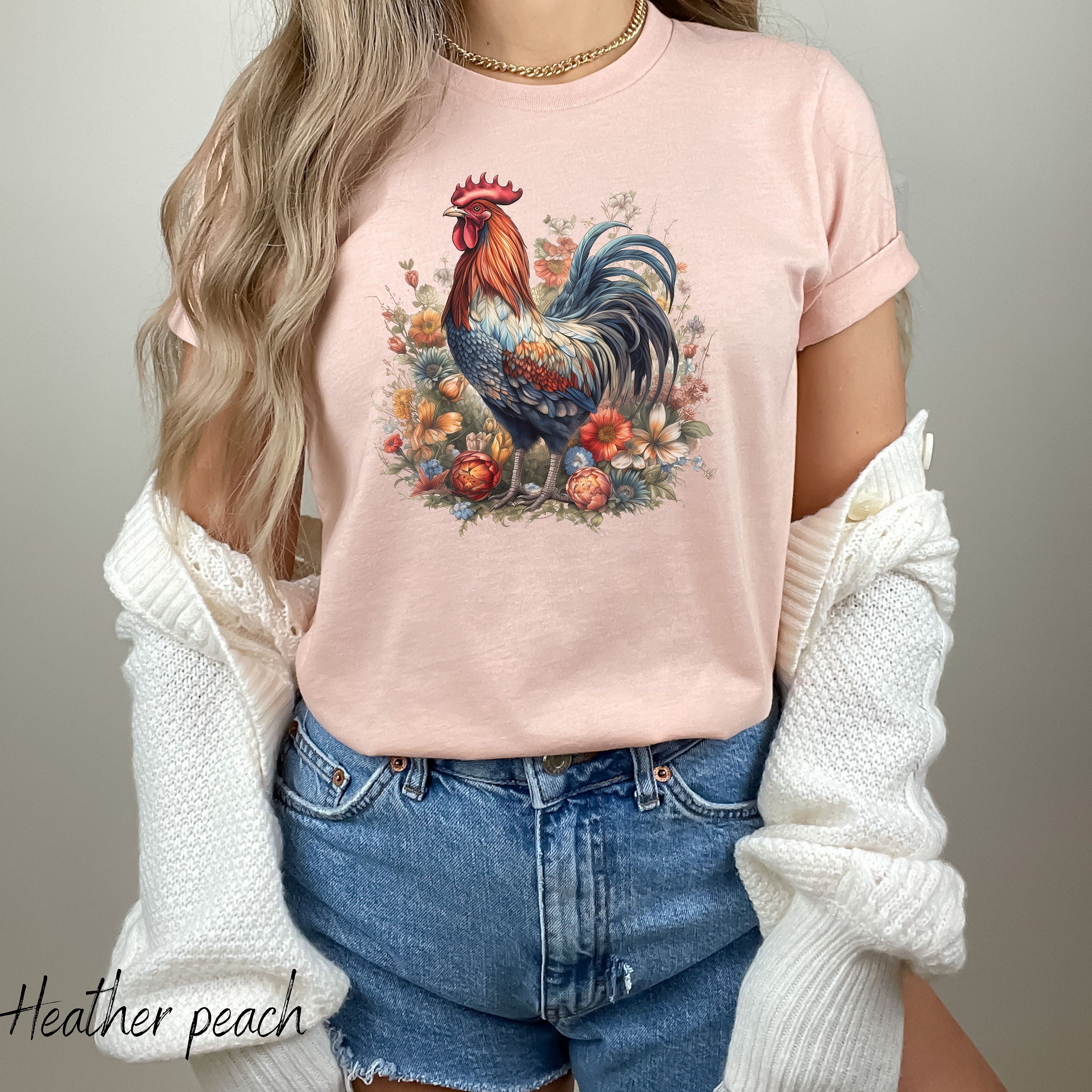 Rooster T-shirt, Floral Rooster Tshirt, Chicken Shirt, Rooster Shirt ...