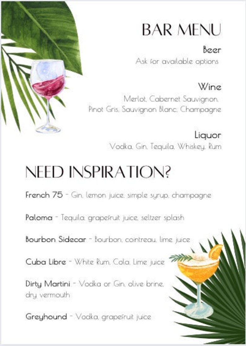 Cocktail Menu Template - Etsy