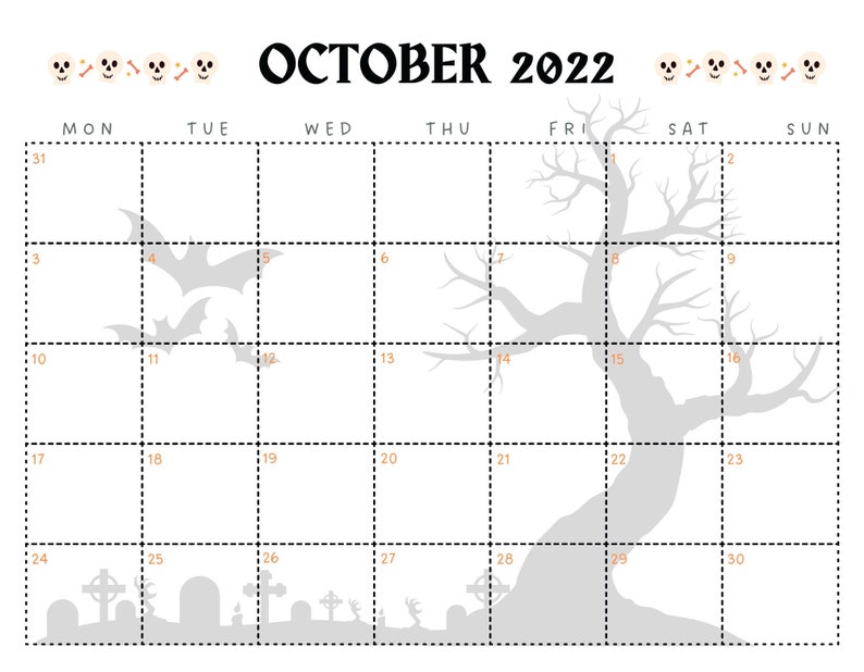 Halloween, October Calendar, Instant Download, Digital Download ...