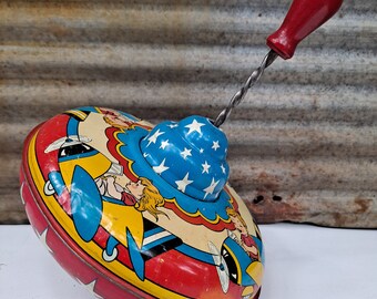 Vintage Spinning Top, 1950's LBZ Germany Metal Litho Childs Toy ...