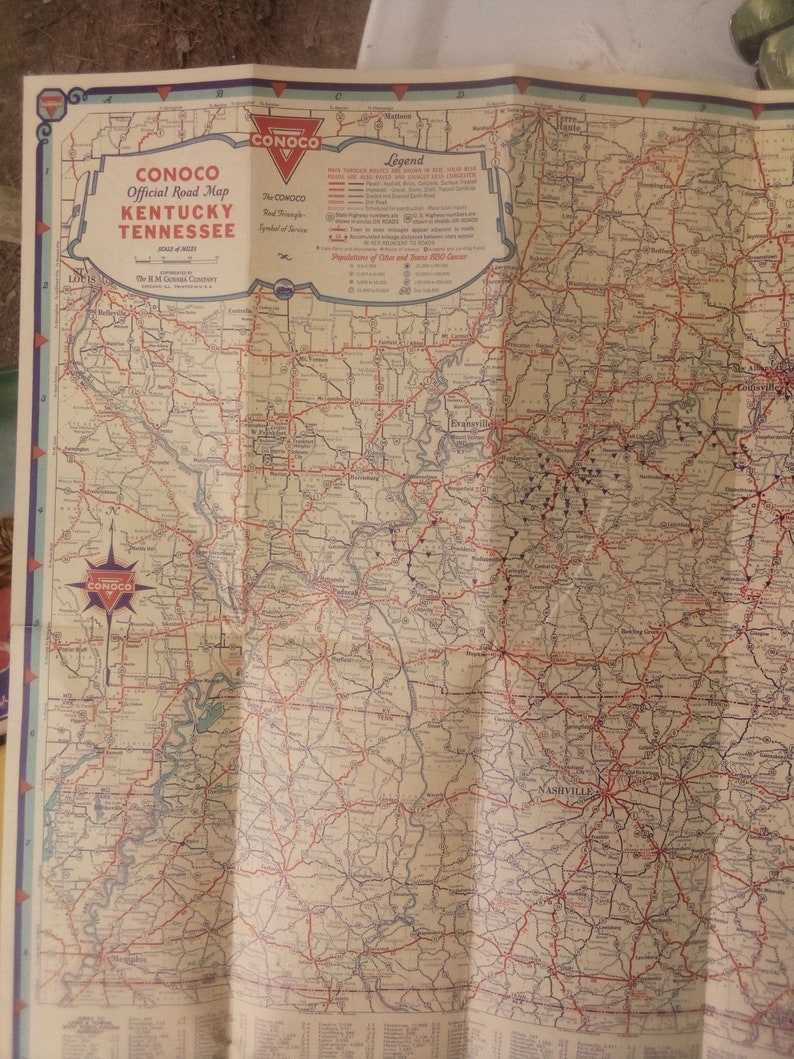 1930s Conoco Travel Map Kentucky-tennessee - Etsy