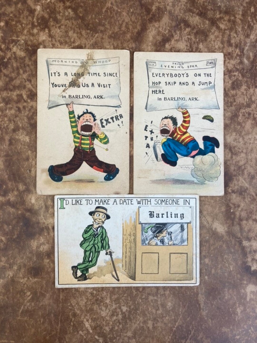 3 1916 Vintage Postcards From Barling Arkansas. 1 Cent Postage Stamps ...