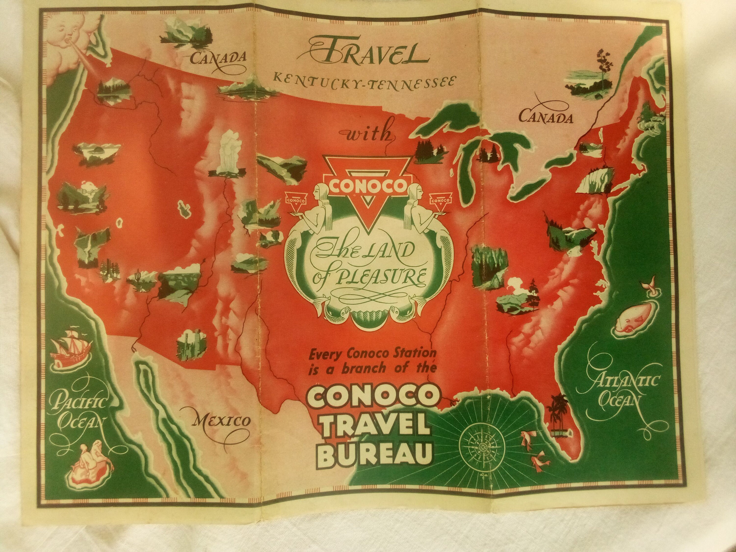 1930s Conoco Travel Map Kentucky-tennessee - Etsy