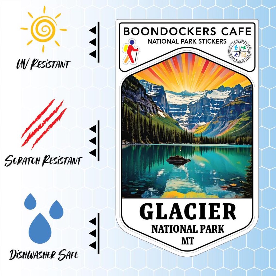 Glacier National Park Stickers for Water Bottle Colorful Waterproof ...