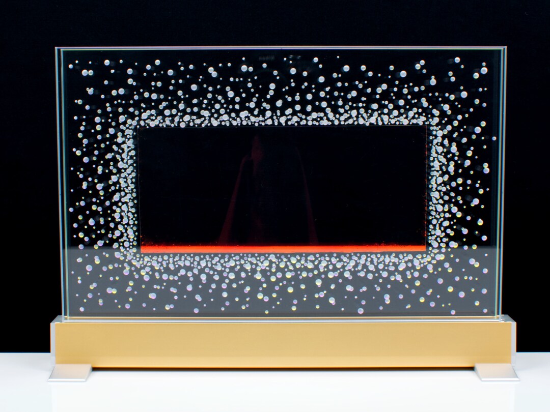 Contemporary Dichroic Etched Glass Lighted Table Art in Gold - Etsy