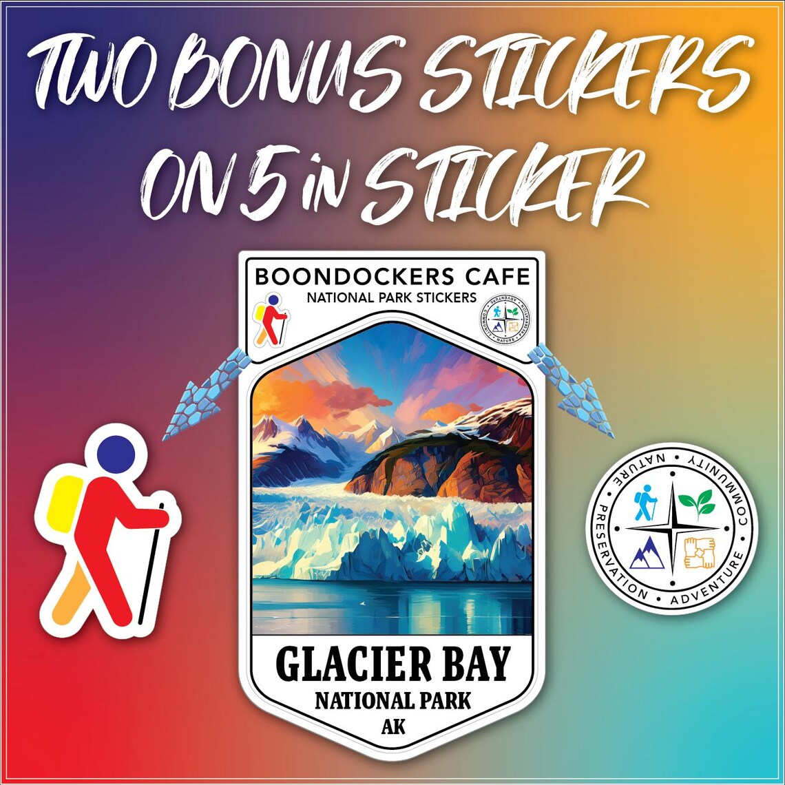 Glacier Bay National Park Stickers for Water Bottle Colorful Waterproof ...