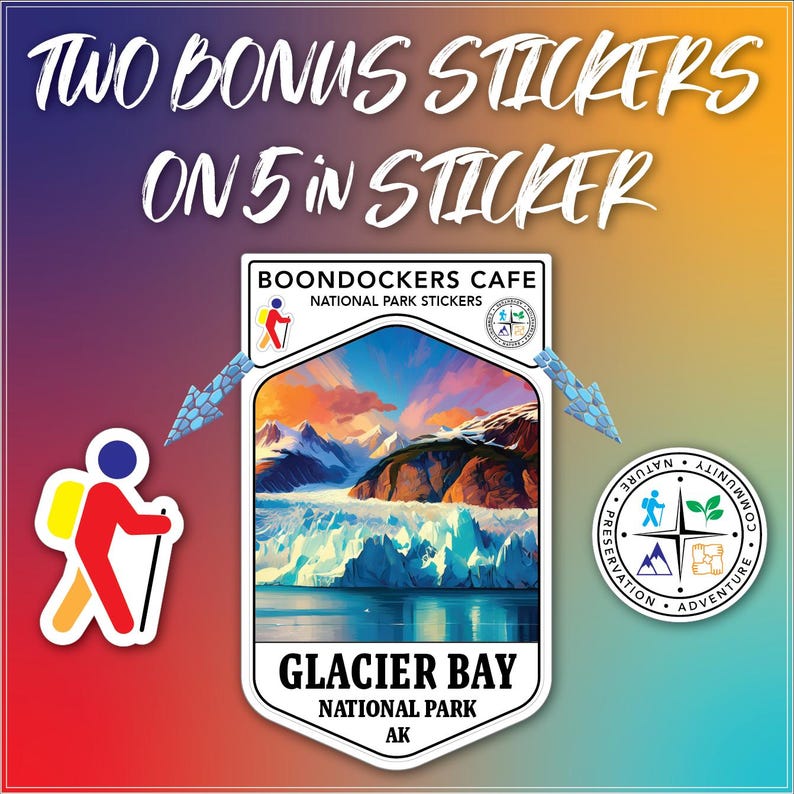 Glacier Bay National Park Stickers for Water Bottle Colorful Waterproof ...