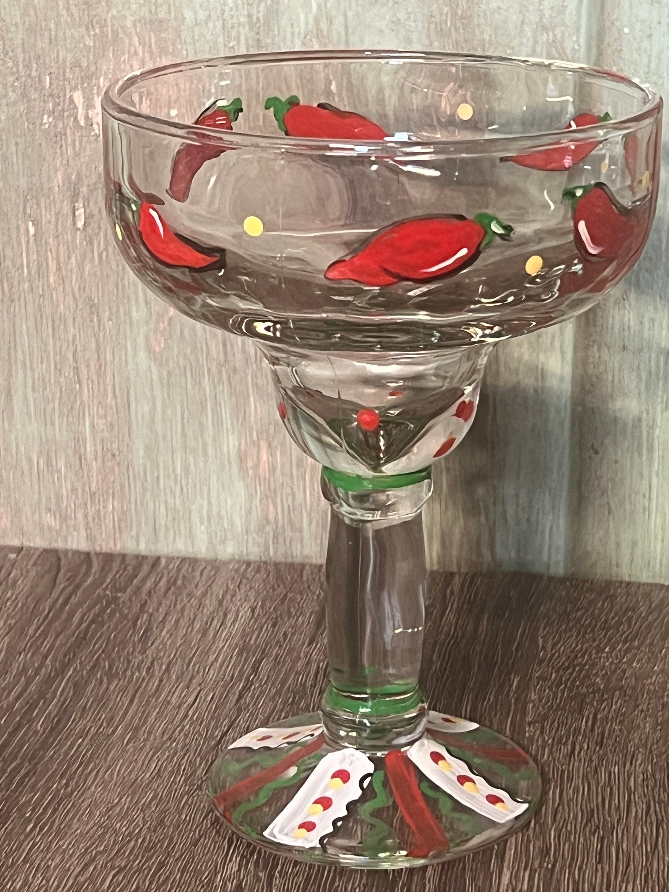 Pair of Margarita Glasses, Hand Painted Drink Glasses, Chili Pepper ...