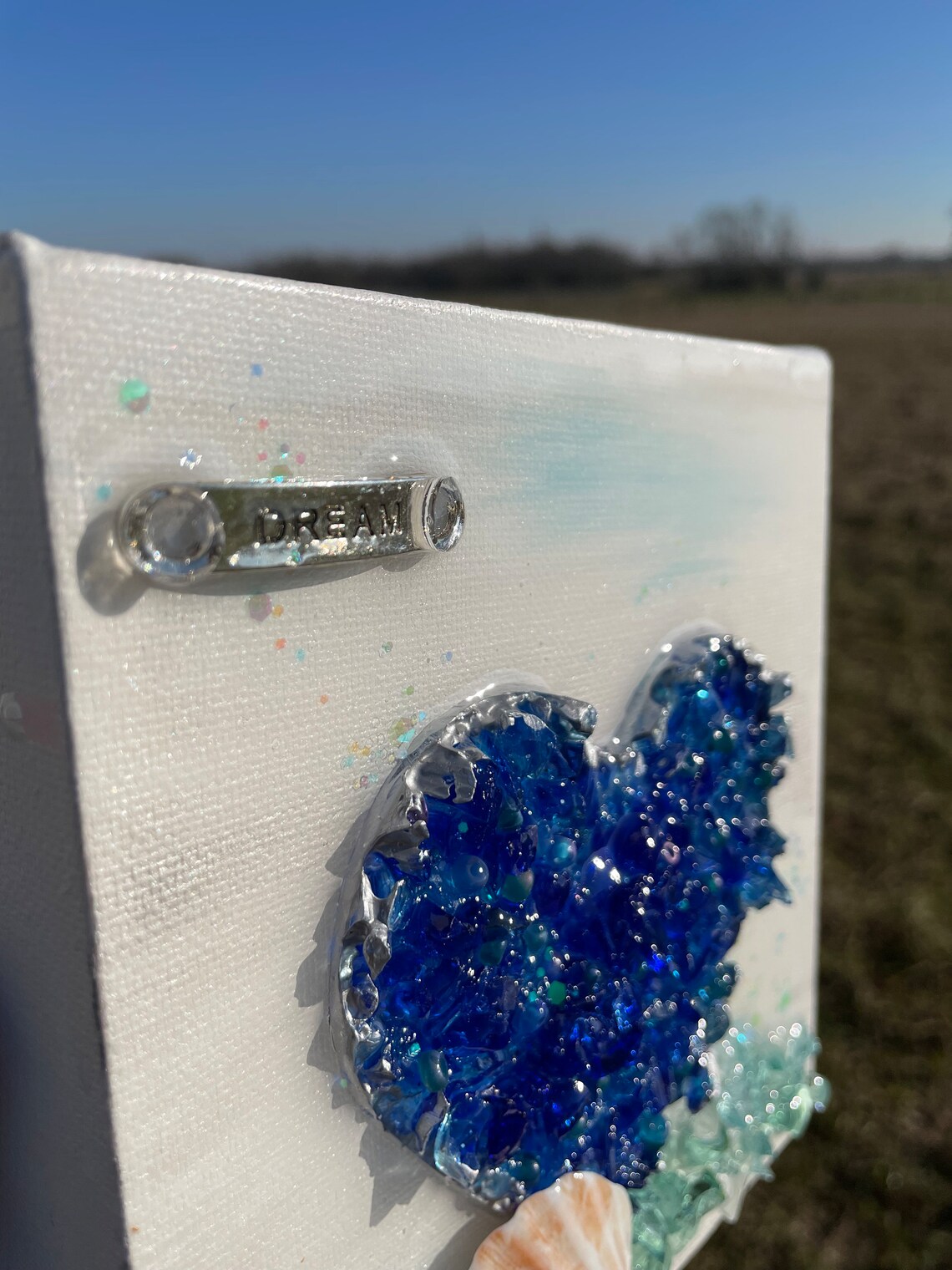 Beach Lover, Dream, Blue, Heart, Glass Art, Crushed Glass, Mixed Media ...