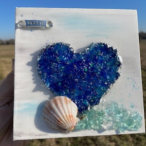 Beach Lover, Dream, Blue, Heart, Glass Art, Crushed Glass, Mixed Media ...