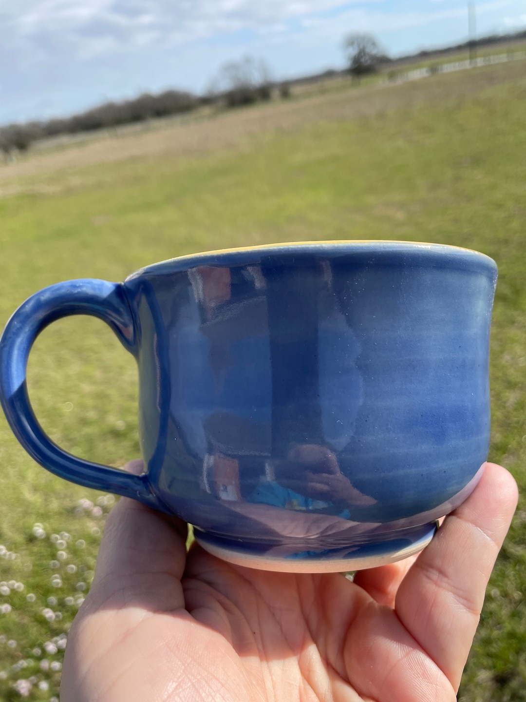 Blue and Yellow Pottery Mug, Latte Cup, Pottery Mug, Coffee Cup, Tea ...