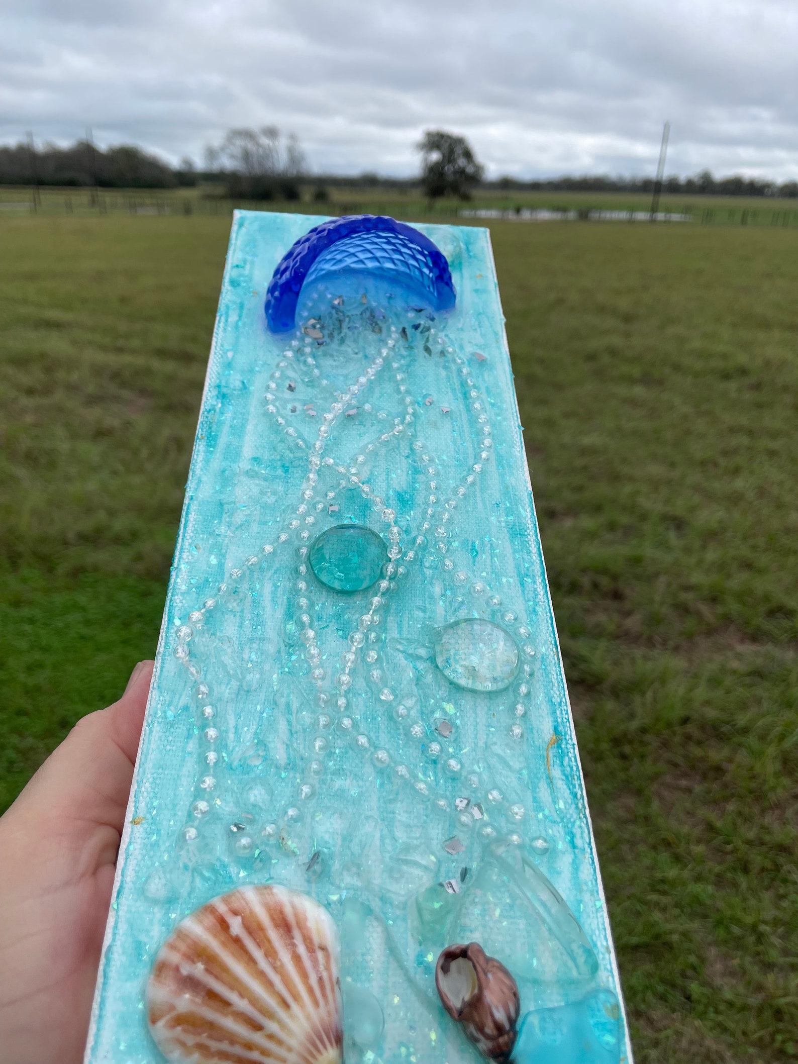 Blue Jellyfish, Underwater, Glass and Resin, Tumbled Glass, Shell ...