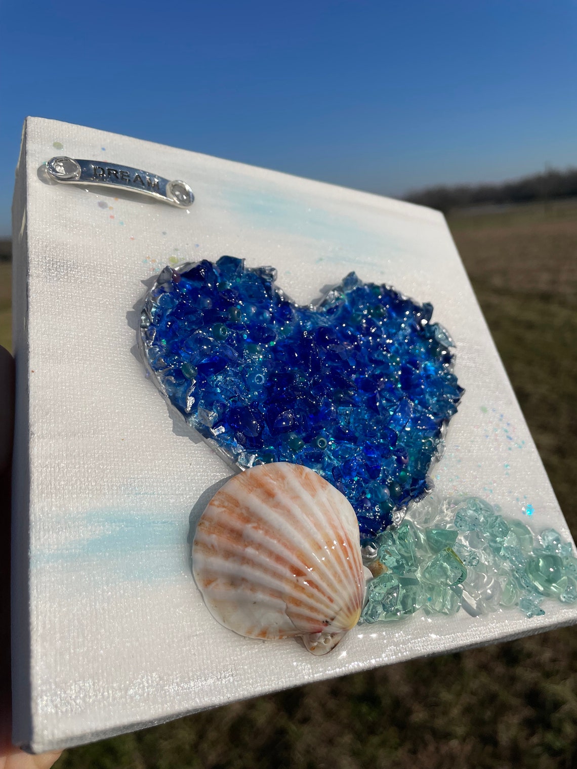 Beach Lover, Dream, Blue, Heart, Glass Art, Crushed Glass, Mixed Media ...